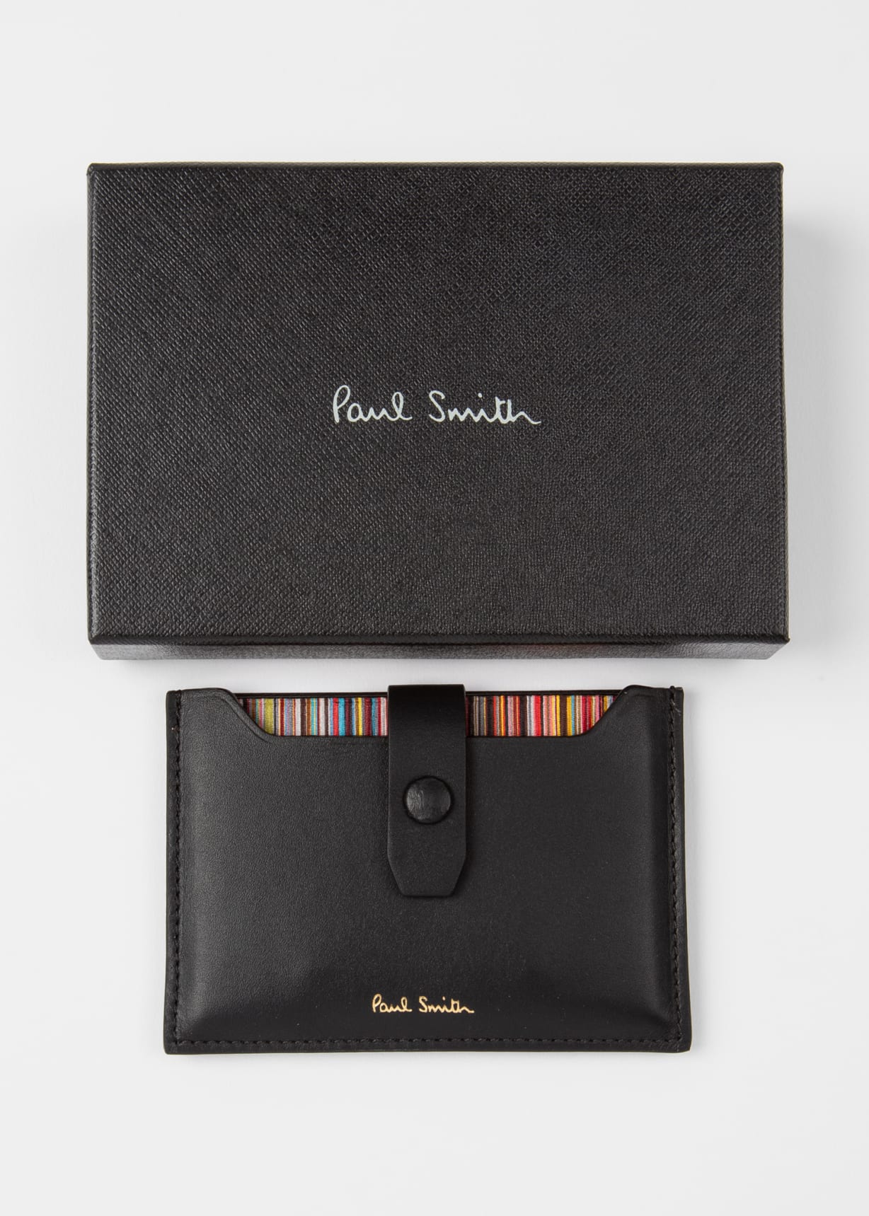 Men's Black Leather Credit Card Holder With 'Signature Stripe' Pull Out