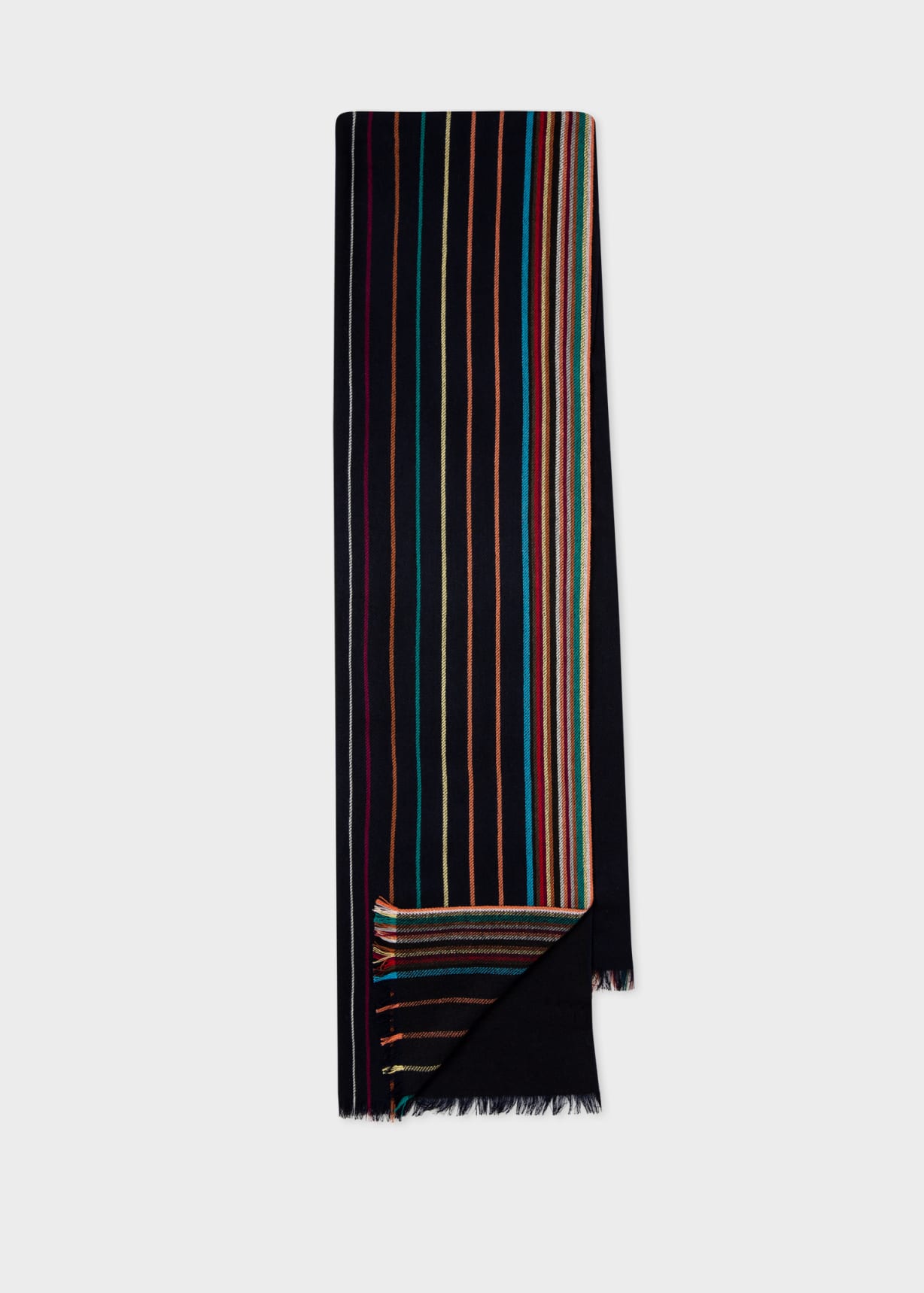 Men's Navy Wool-Silk 'Signature Stripe' Scarf