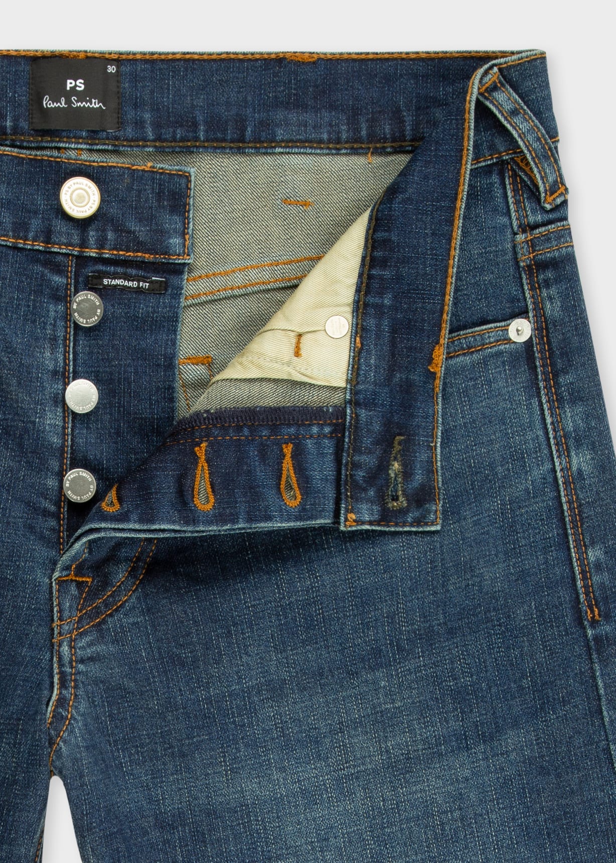 Standard-Fit 11.8oz 'Crosshatch Stretch' Blue-Rinse Jeans