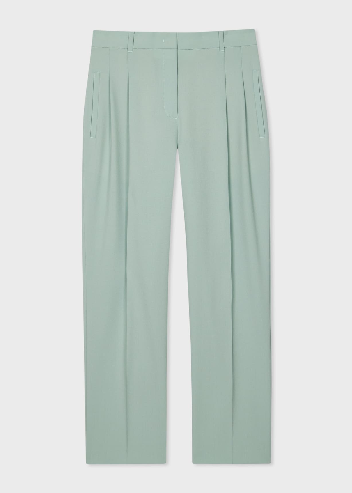 Women's Pale Green Wool Hopsack Pants