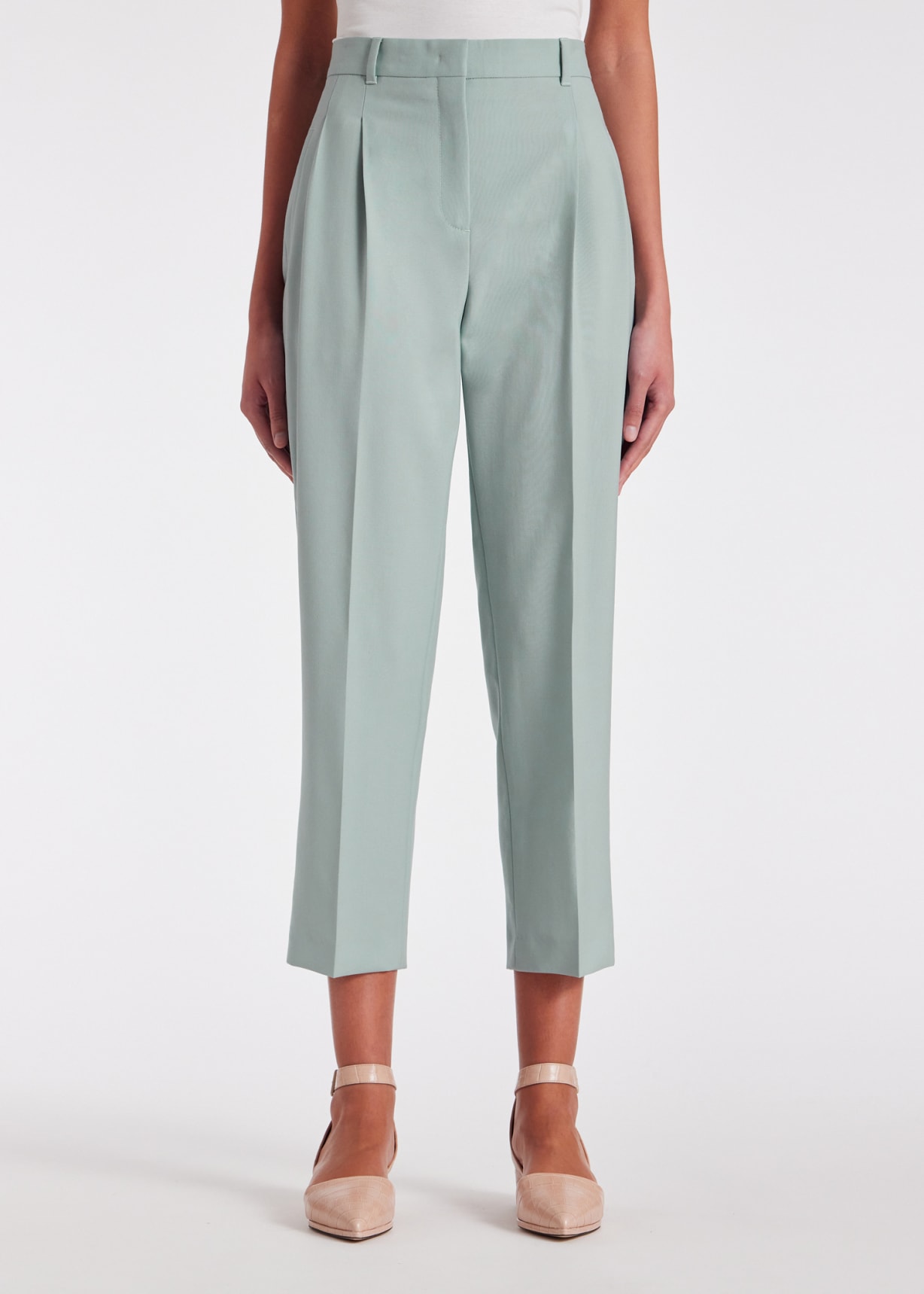 Women's Pale Green Wool Hopsack Pants