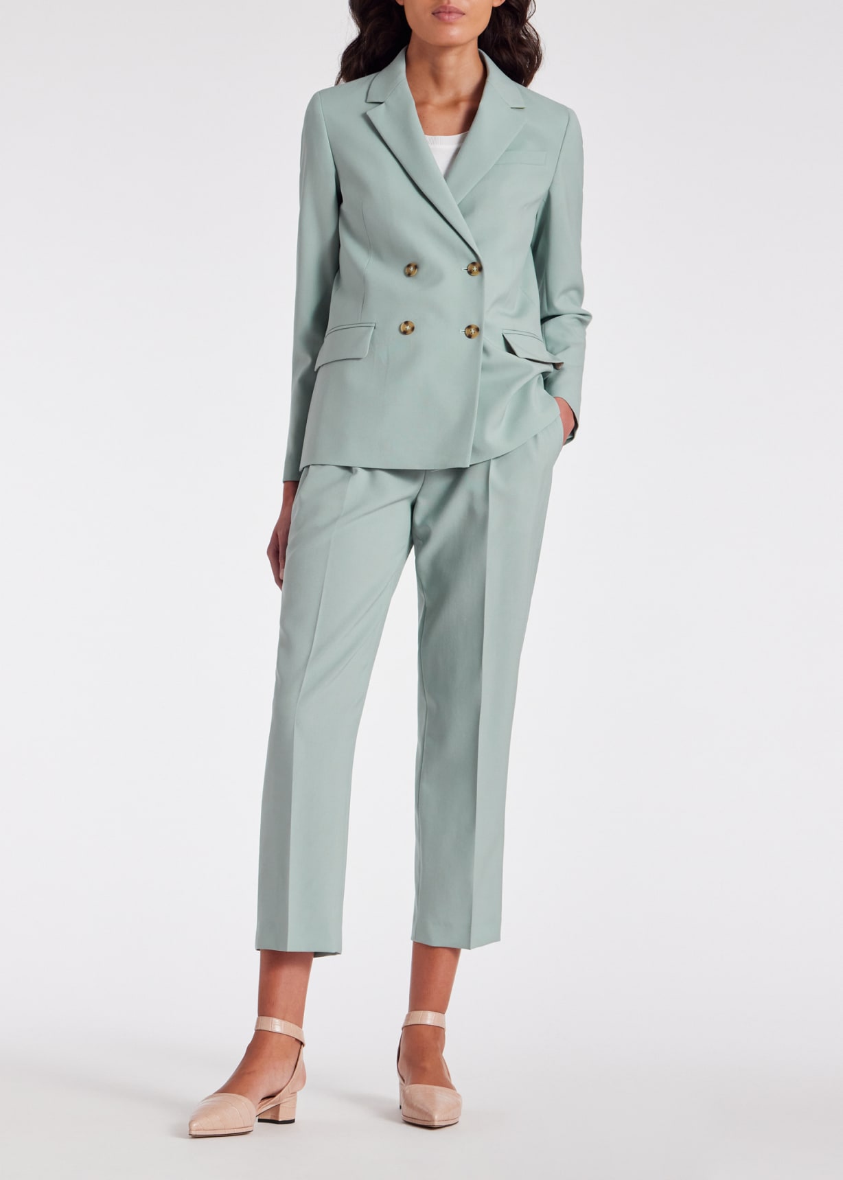 Women's Pale Green Wool Hopsack Pants