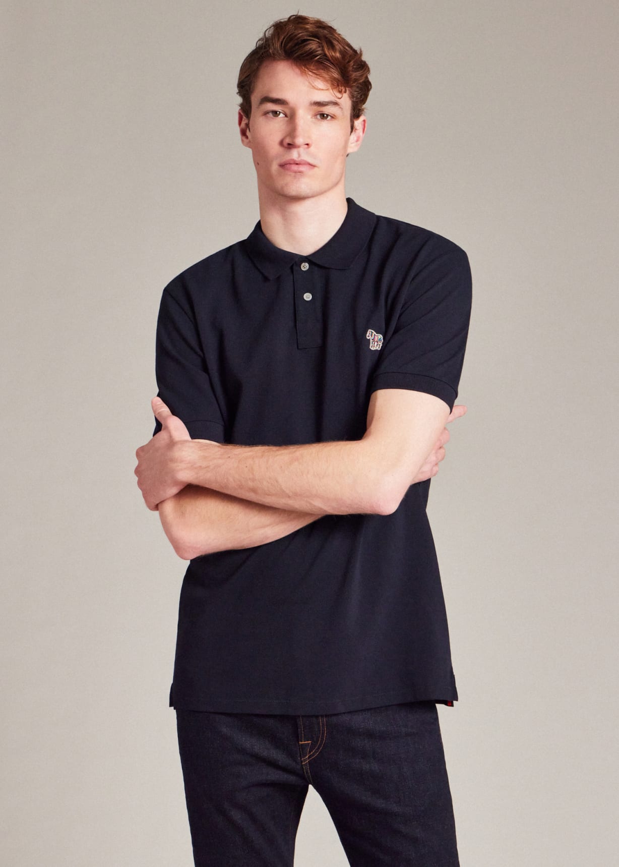 Men's Dark Navy Cotton-Piqué Zebra Logo Polo Shirt