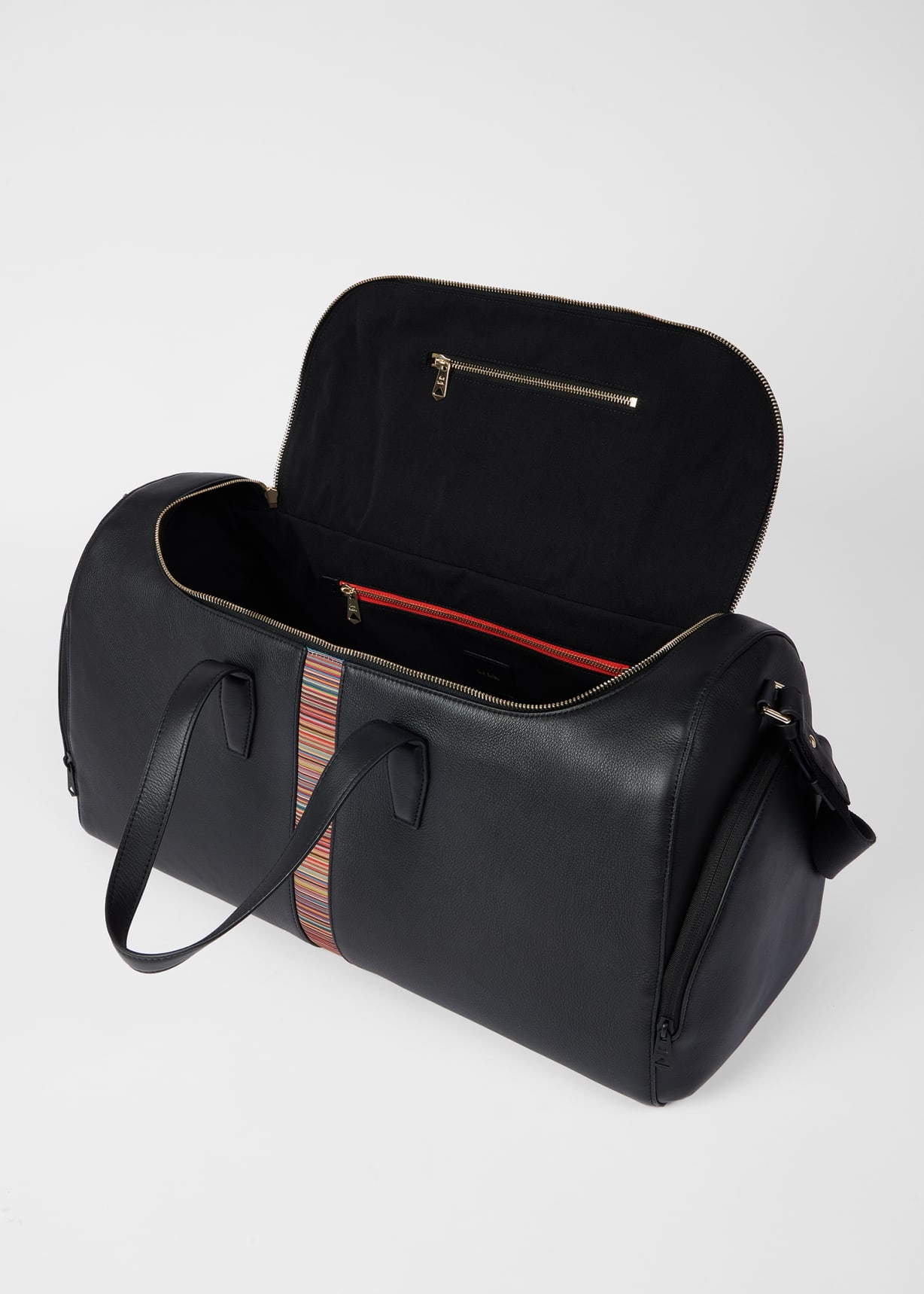 Black Leather 'Signature Stripe' Holdall Bag