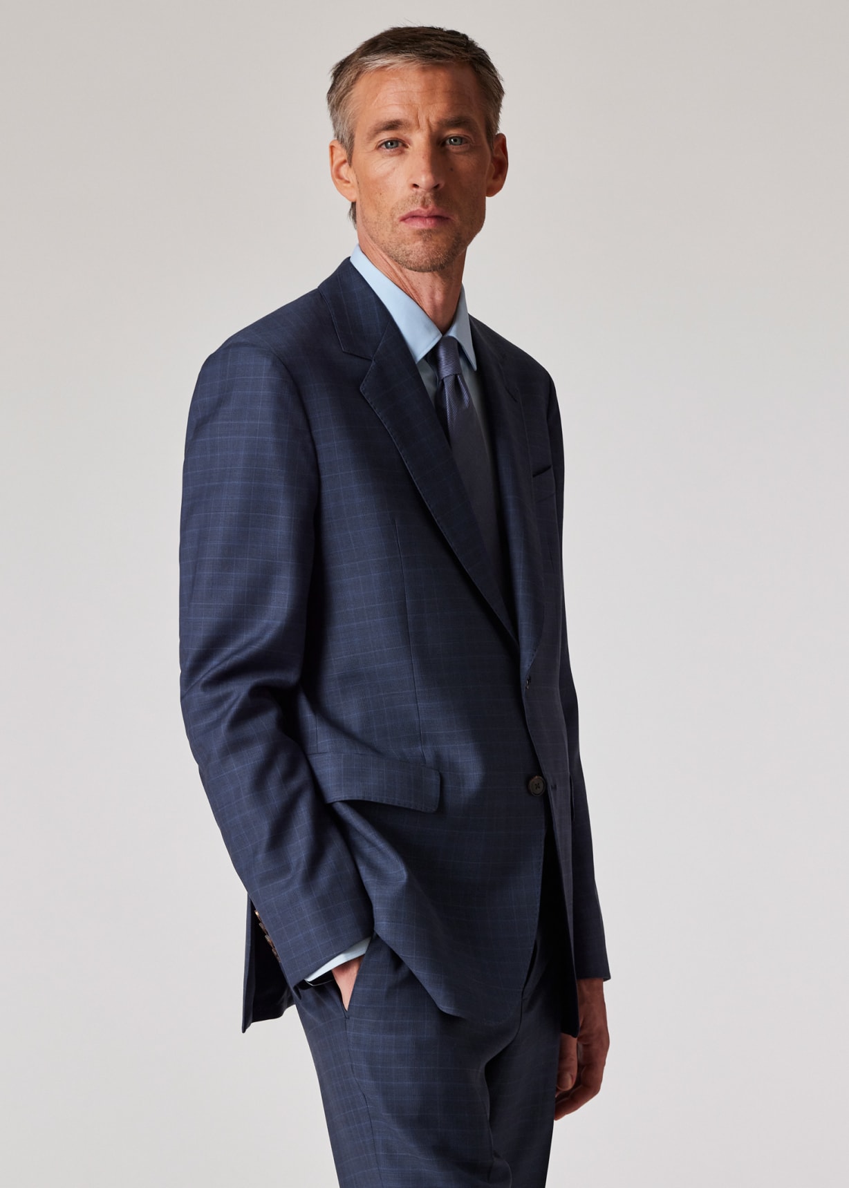 The Bloomsbury - Easy-Fit Navy Blue Check Wool Suit