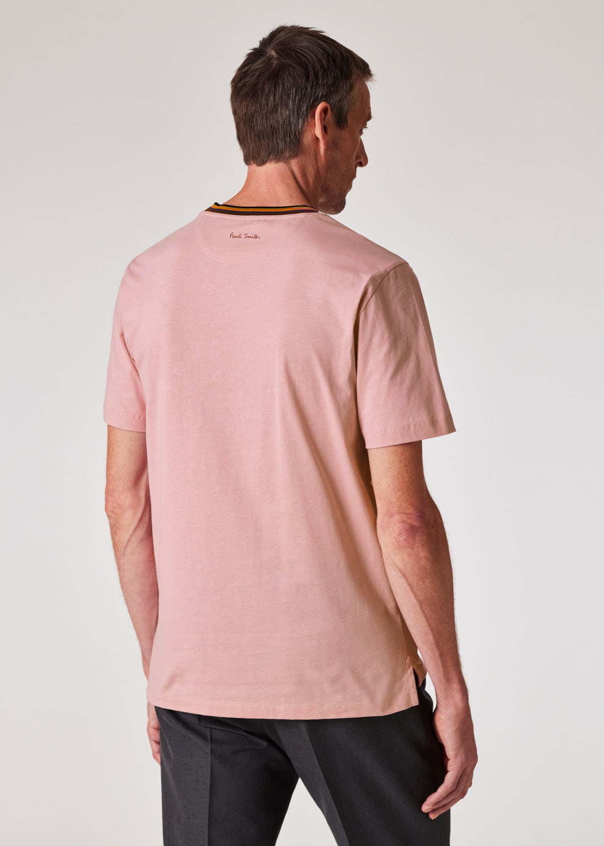 Men's Pink 'Artist Stripe' Collar Cotton T-Shirt