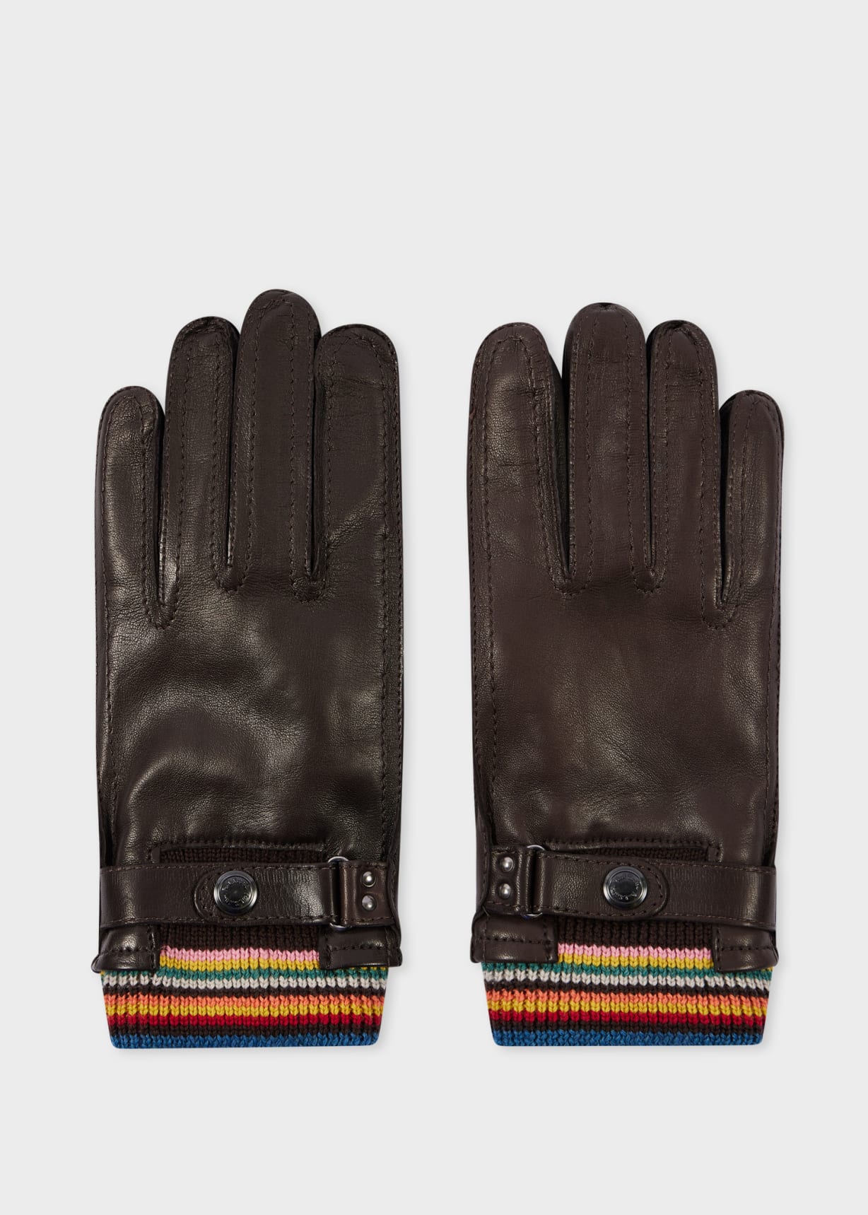 Men's Brown Leather 'Signature Stripe' Cuff Gloves