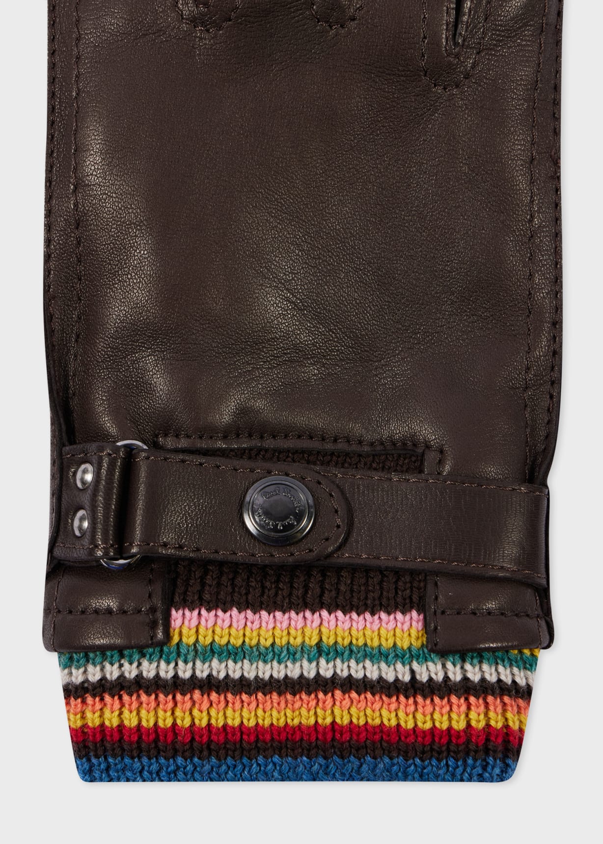 Men's Brown Leather 'Signature Stripe' Cuff Gloves