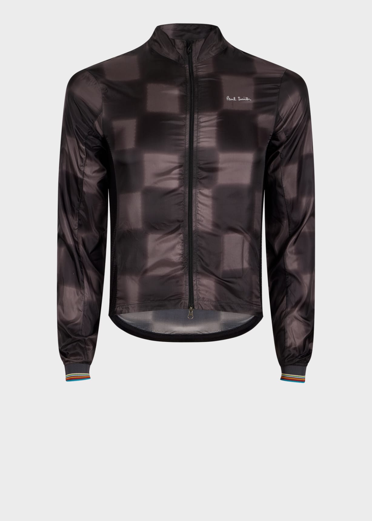 Men's Black Checkerboard Packable Cycling Wind Jacket
