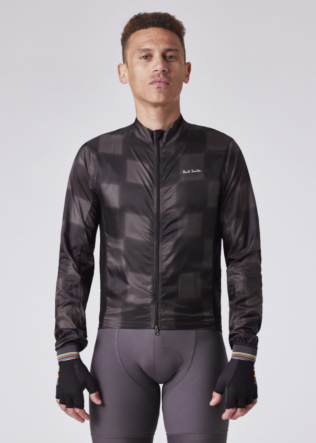 Men's Black Checkerboard Packable Cycling Wind Jacket