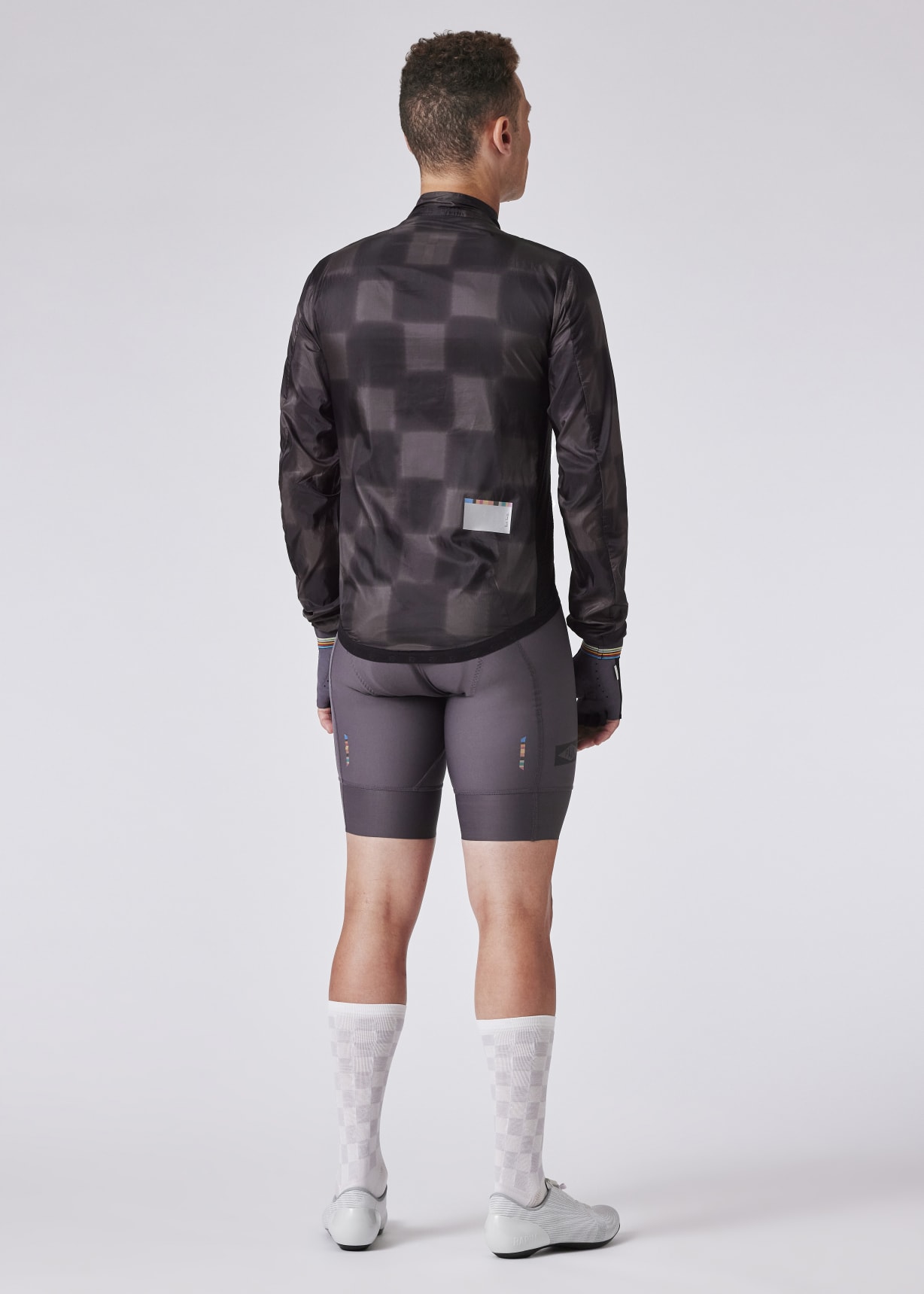 Men's Black Checkerboard Packable Cycling Wind Jacket