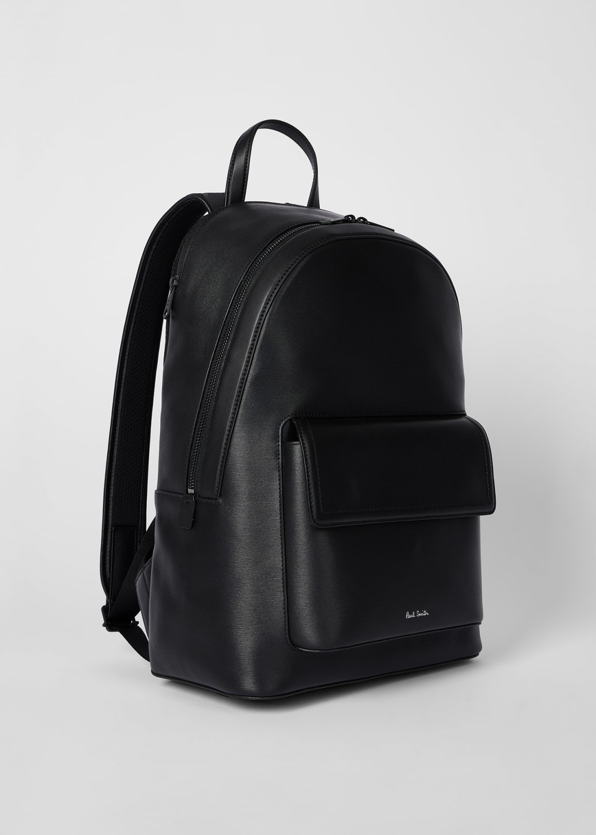 Black Straw-Grain Embossed Leather Backpack