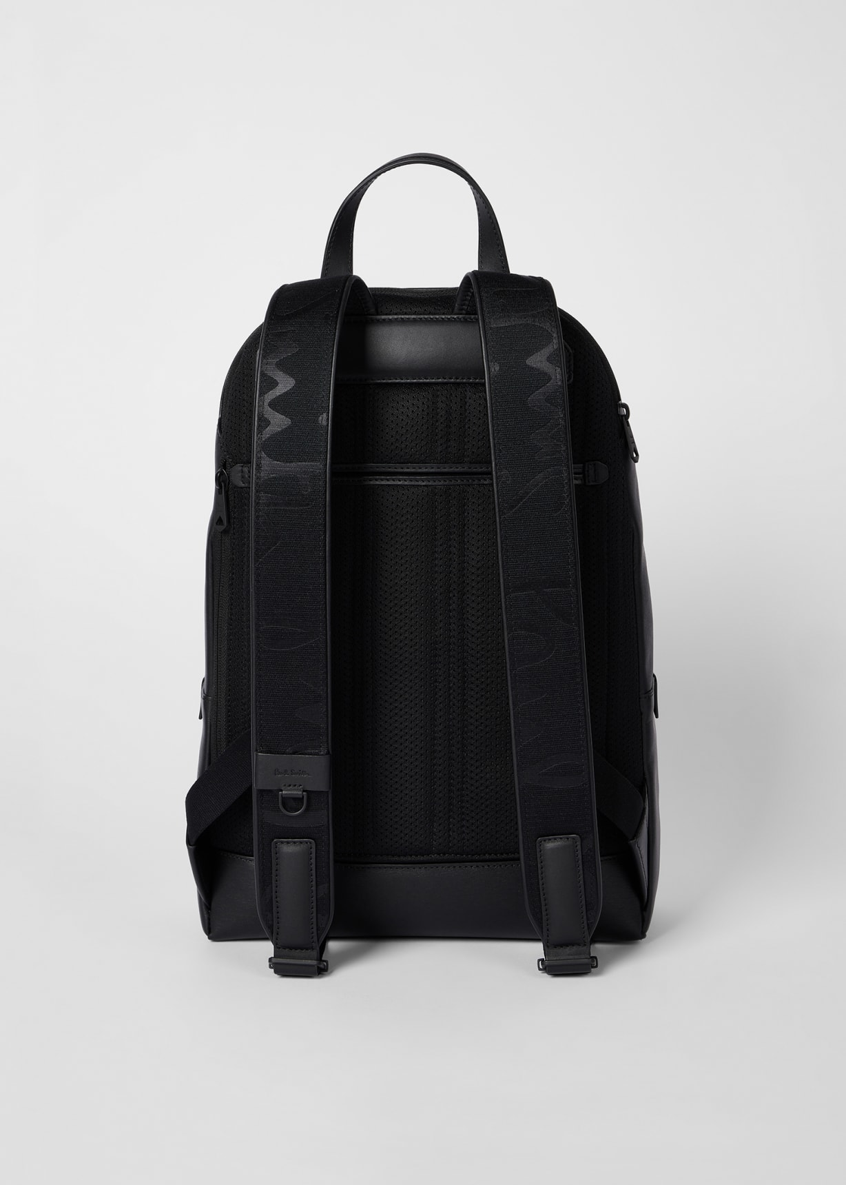 Black Straw-Grain Embossed Leather Backpack