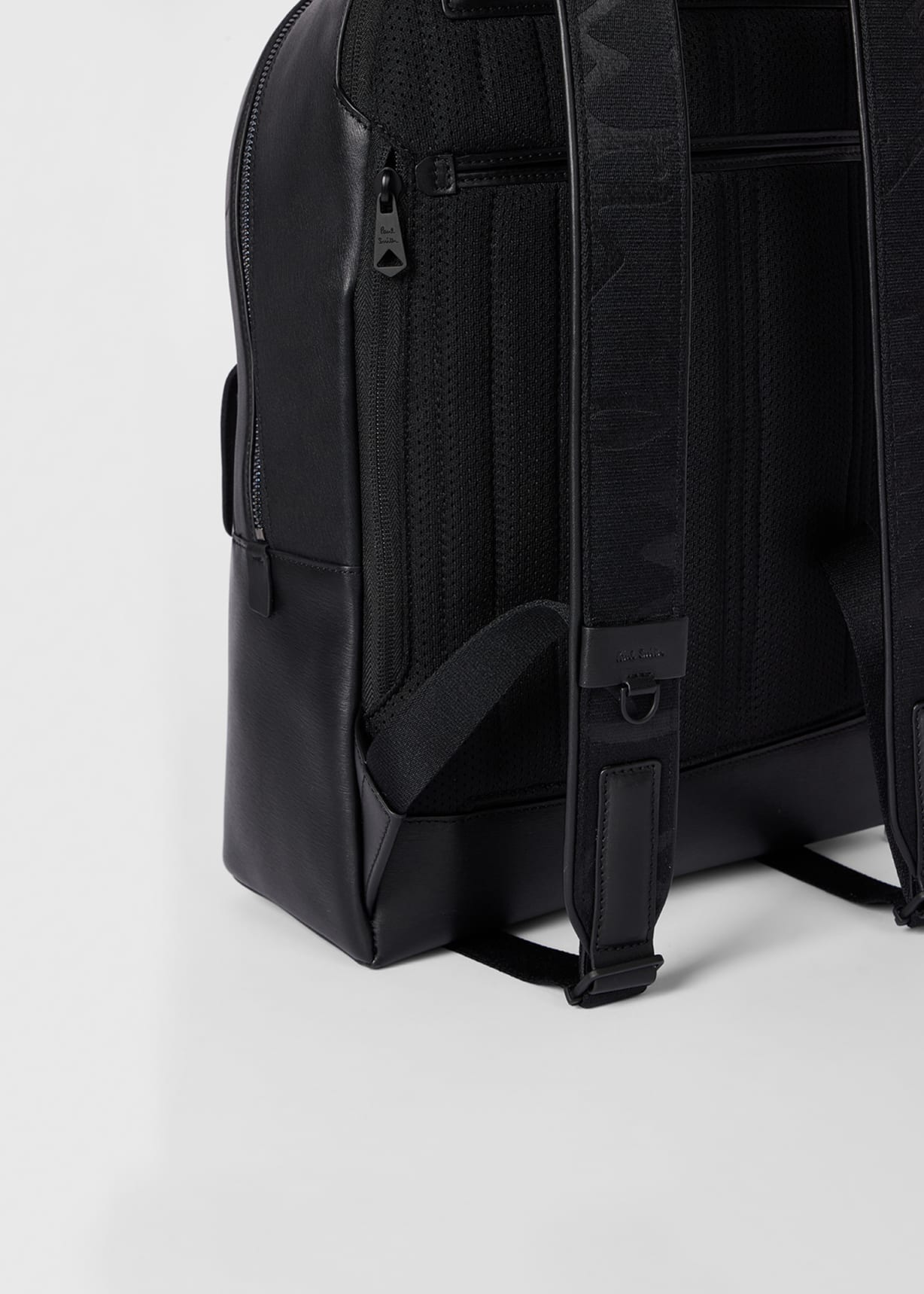 Black Straw-Grain Embossed Leather Backpack