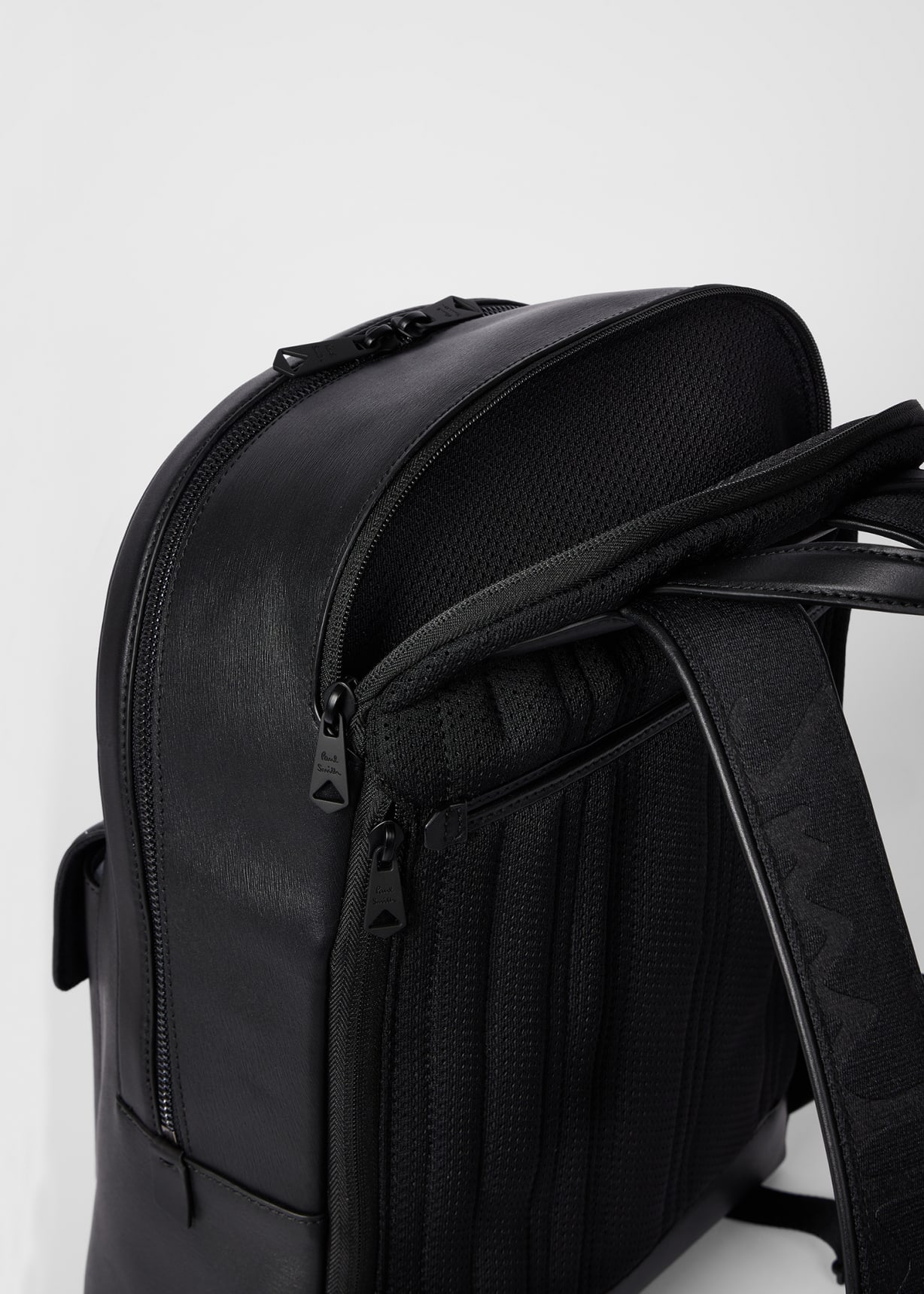 Black Straw-Grain Embossed Leather Backpack