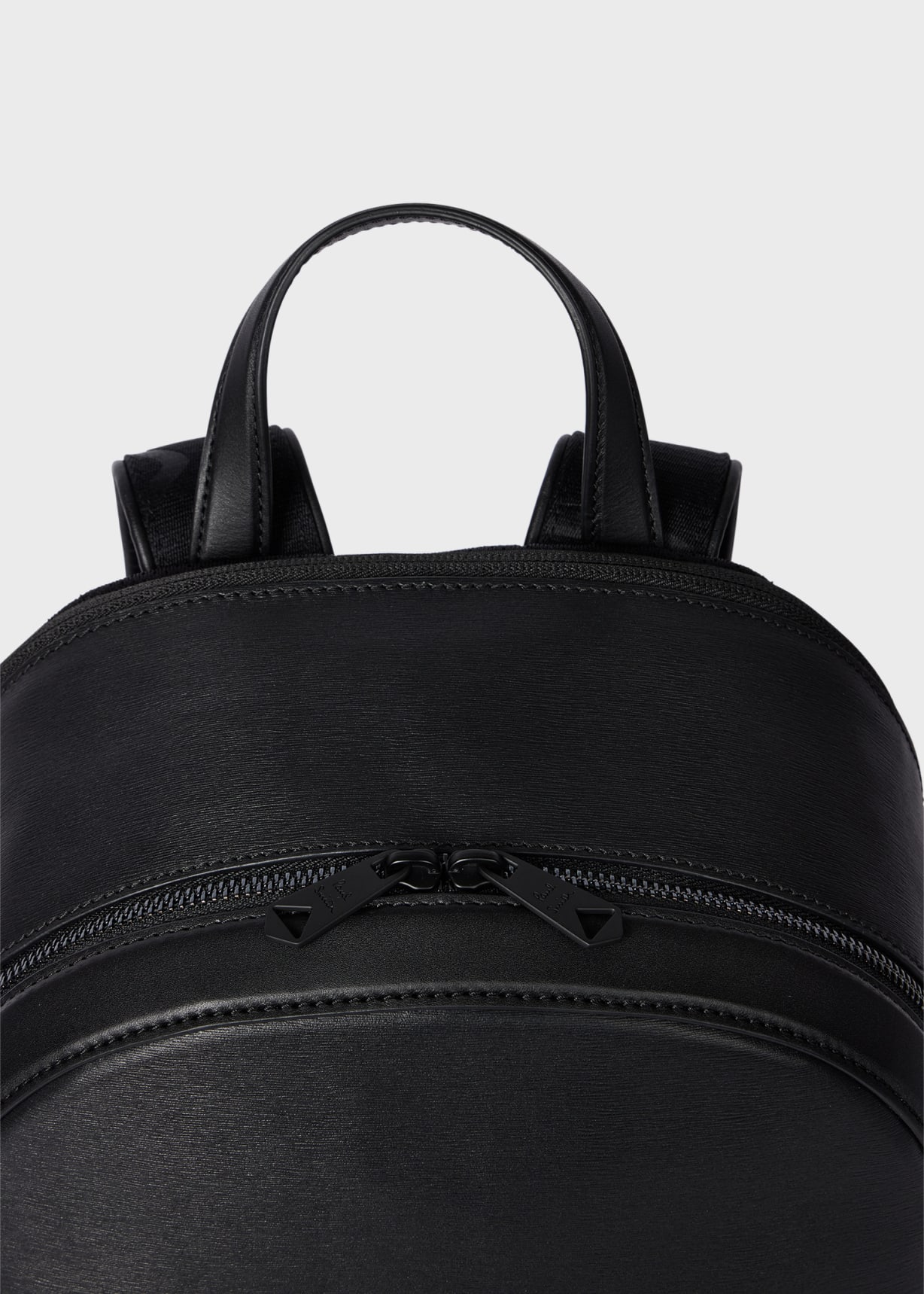 Black Straw-Grain Embossed Leather Backpack