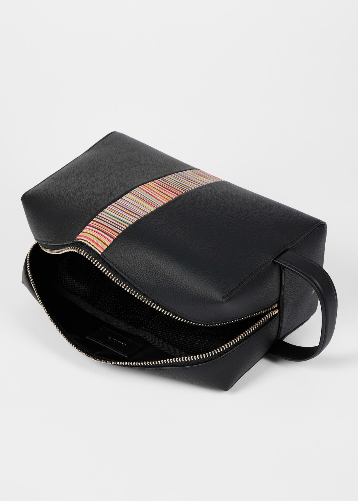 Black Leather 'Signature Stripe' Trim Wash Bag