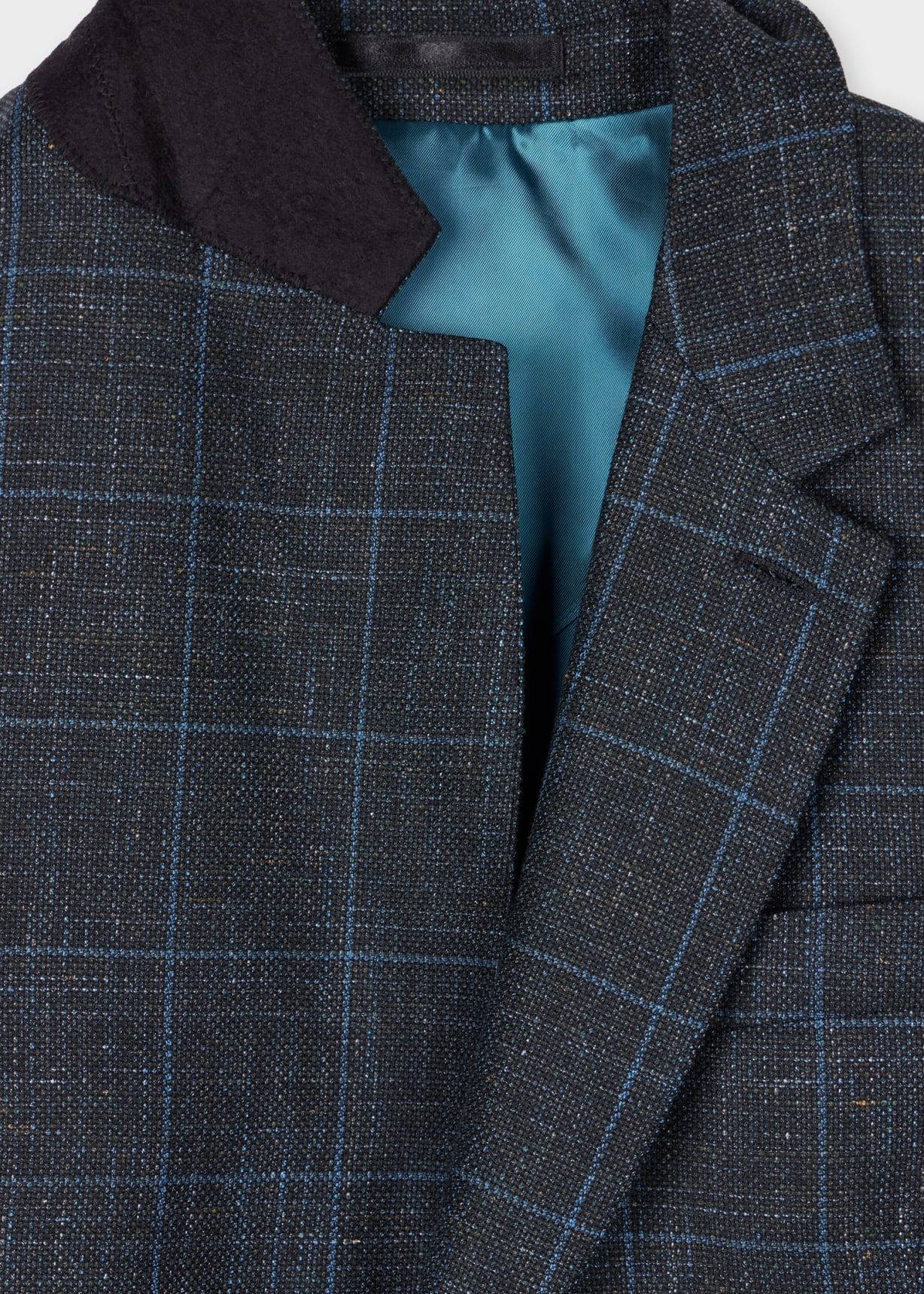 Men's Tailored-Fit Navy Wool-Linen Check Blazer