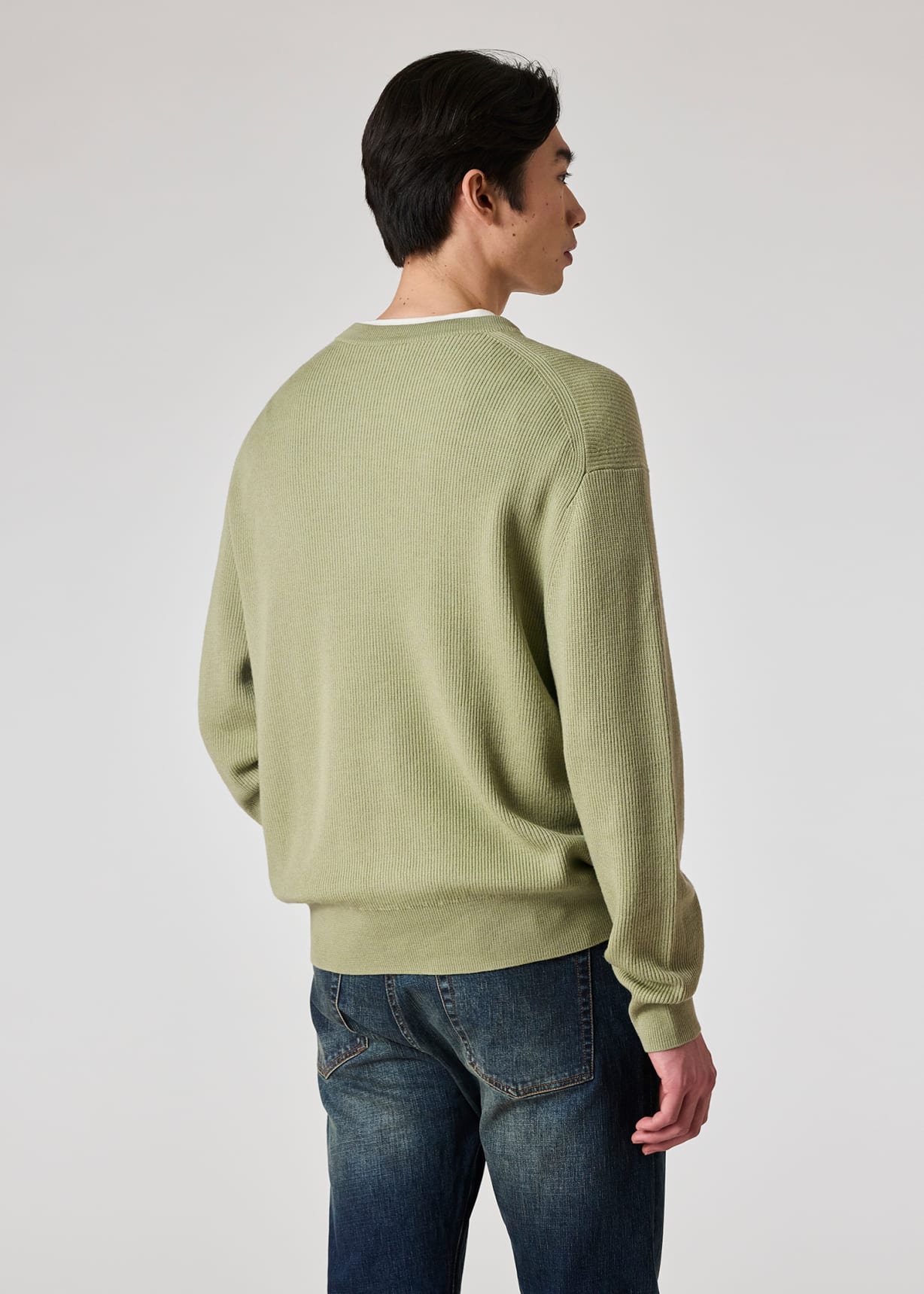 Men's Pale Green Merino Wool Ribbed Sweater