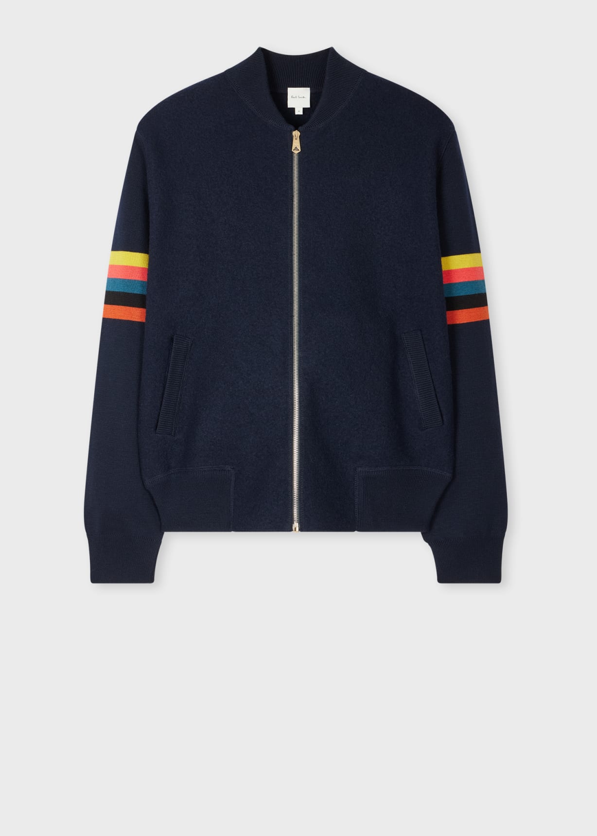 Men's Navy Wool 'Artist Stripe' Zip Bomber Jacket