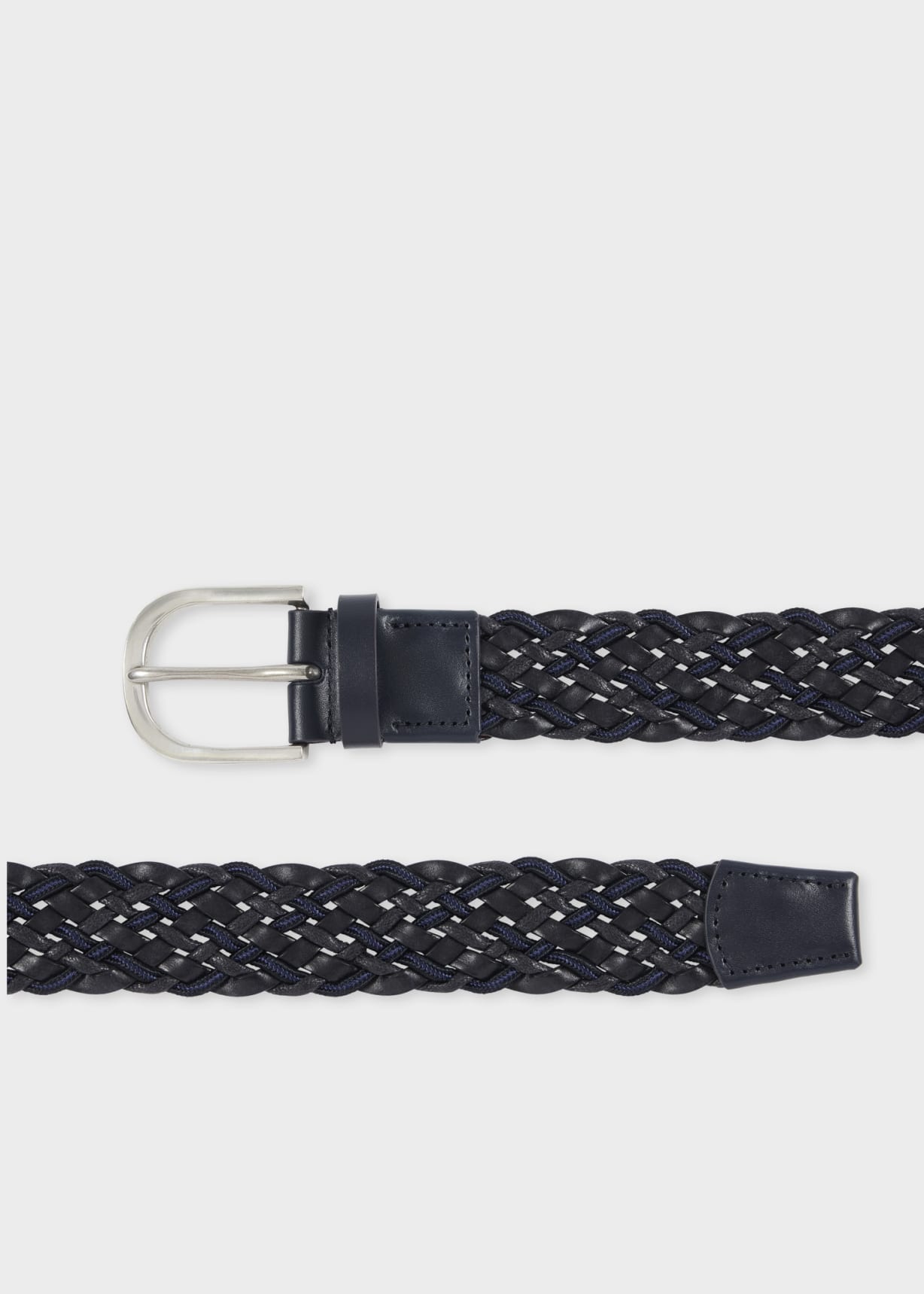 Men's Black And Navy Leather Mixed Weave Belt