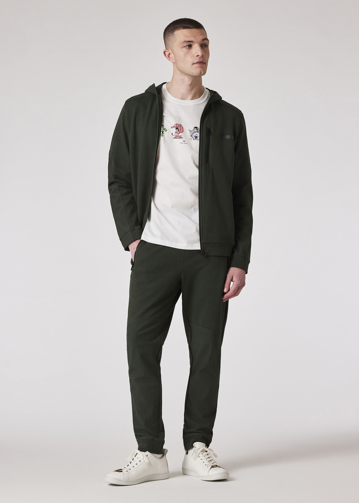 Men's White Cotton 'Monkey' Line Up Print T-Shirt