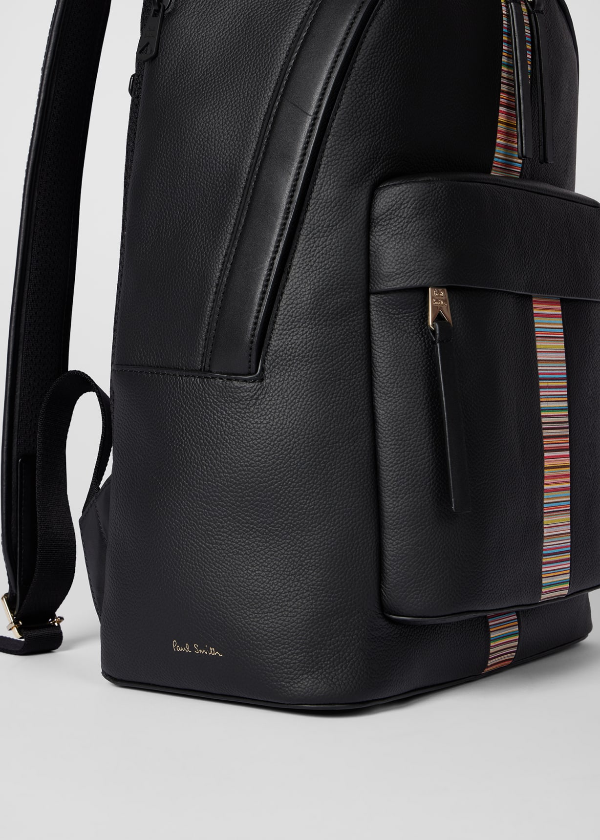 Men's Black Leather 'Signature Stripe' Trim Backpack