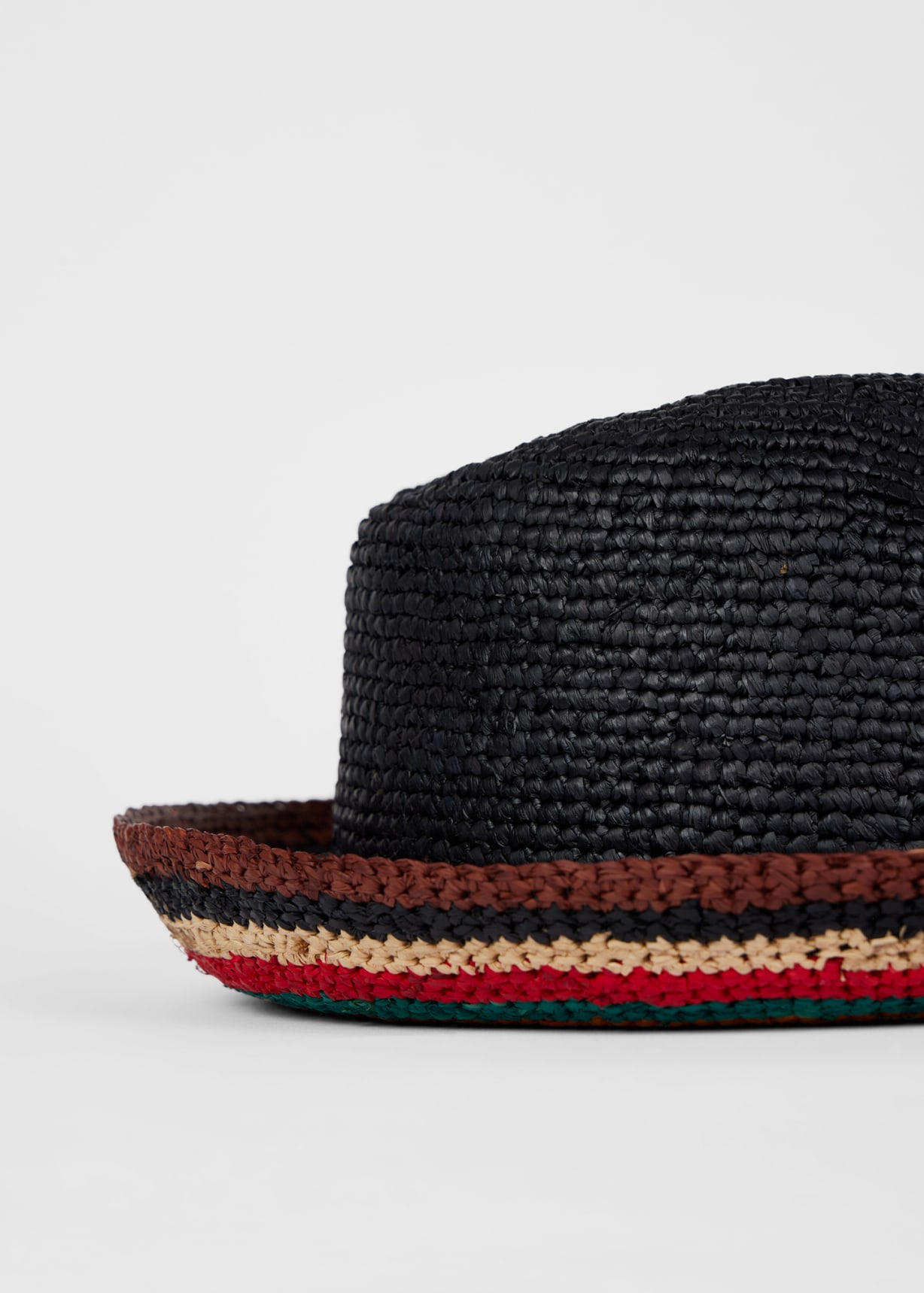 Black 'Signature Stripe' Straw Trilby Hat Paul Smith