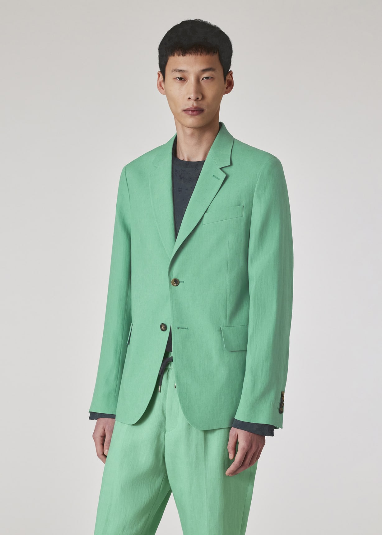 Men's Turquoise Green Linen Buggy-Lined Blazer