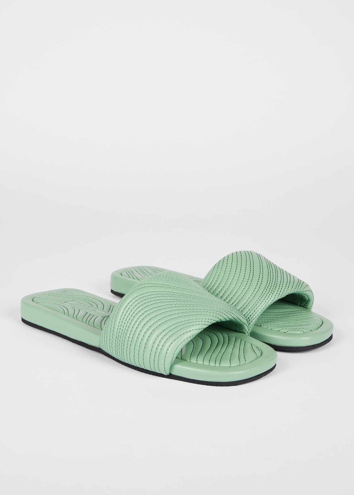 Women's Green Leather 'Laurel' 'Swirl' Stitch Sliders