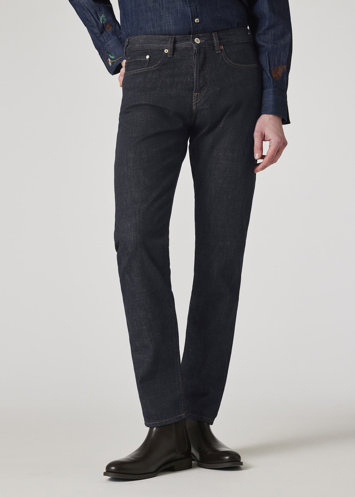 Men's Tapered-Fit Indigo Rinse Selvedge Jeans