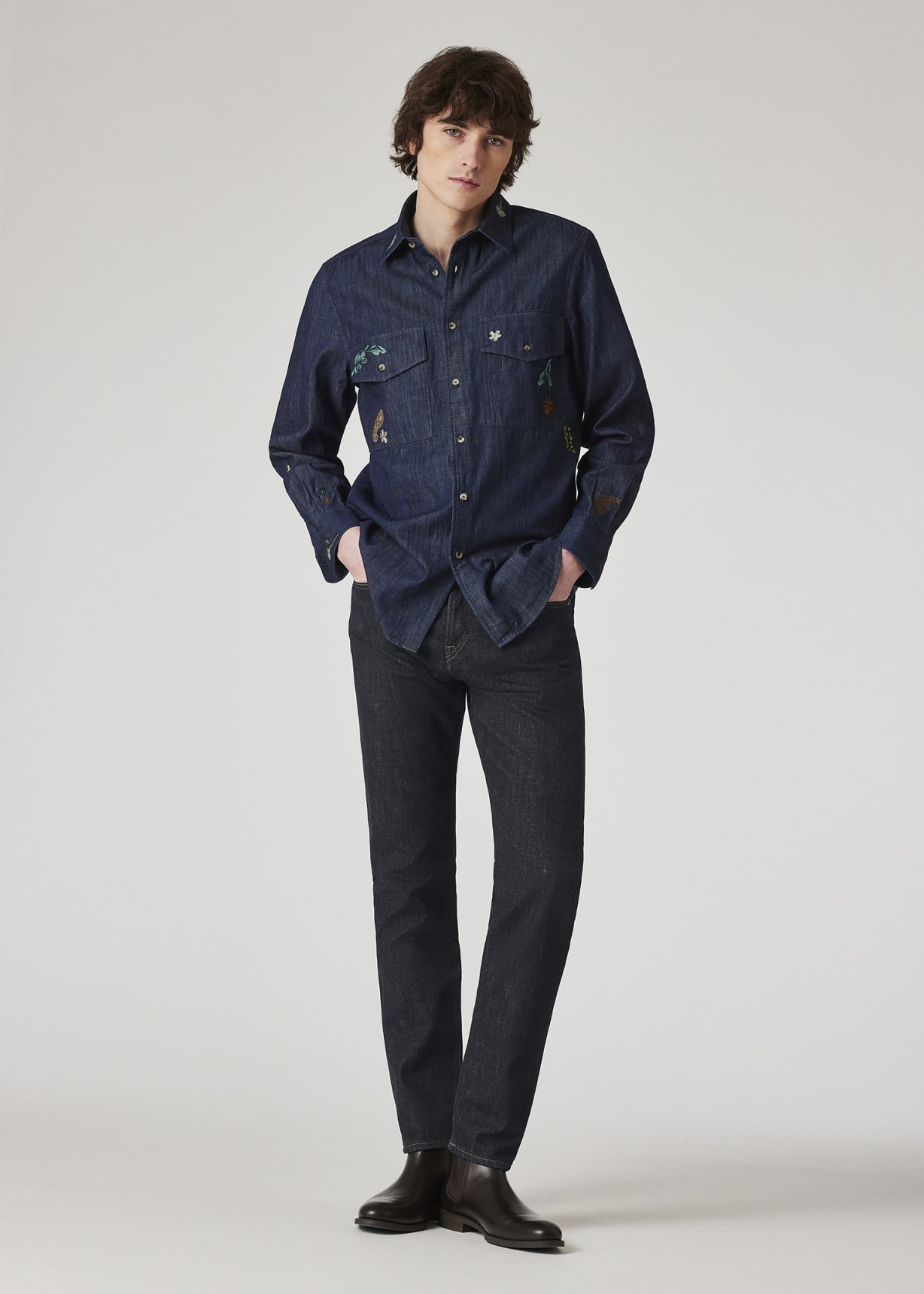 Men's Tapered-Fit Indigo Rinse Selvedge Jeans