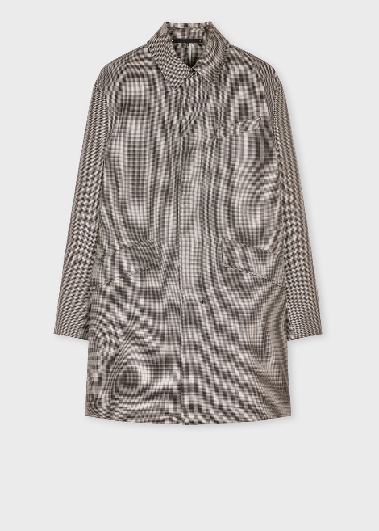 Men's Grey Overdyed Micro-Houndstooth Wool Mac
