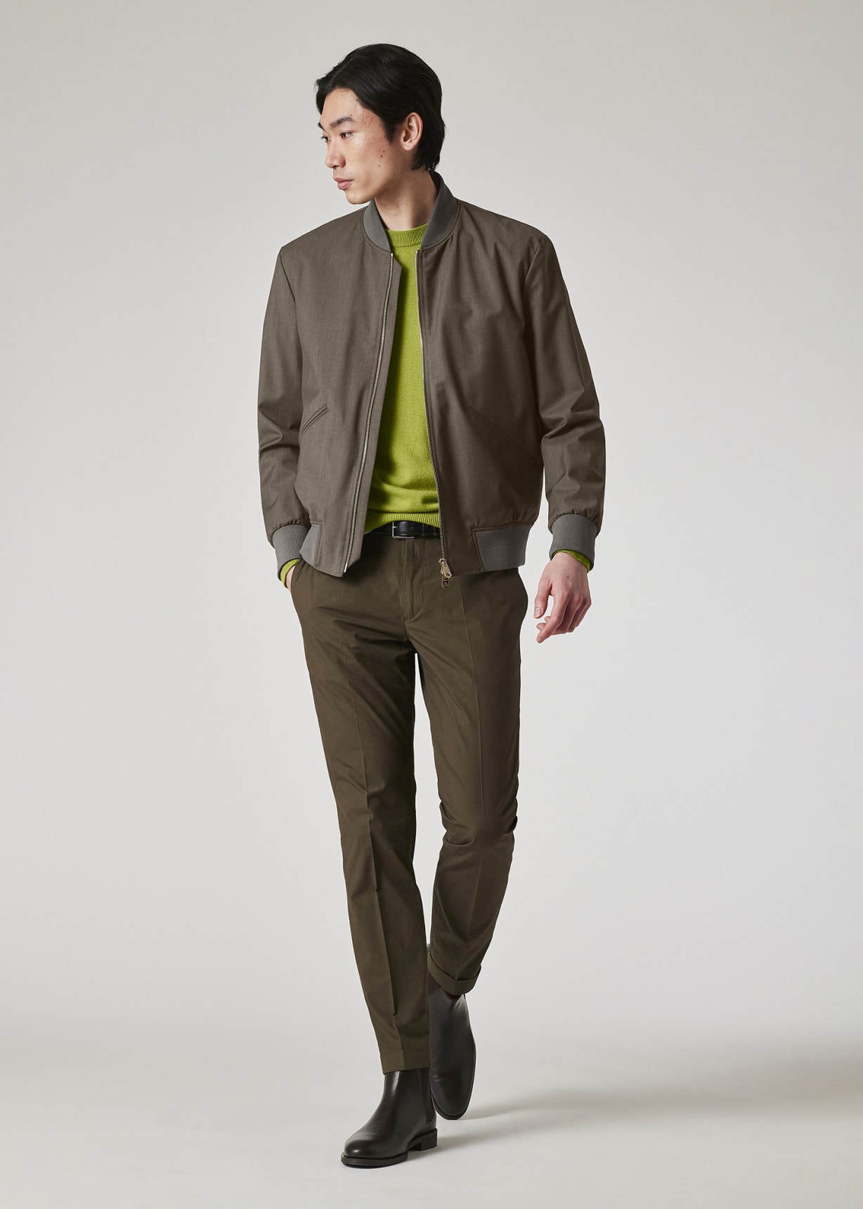 Men's Grey Melange 'Storm System' Wool Bomber Jacket