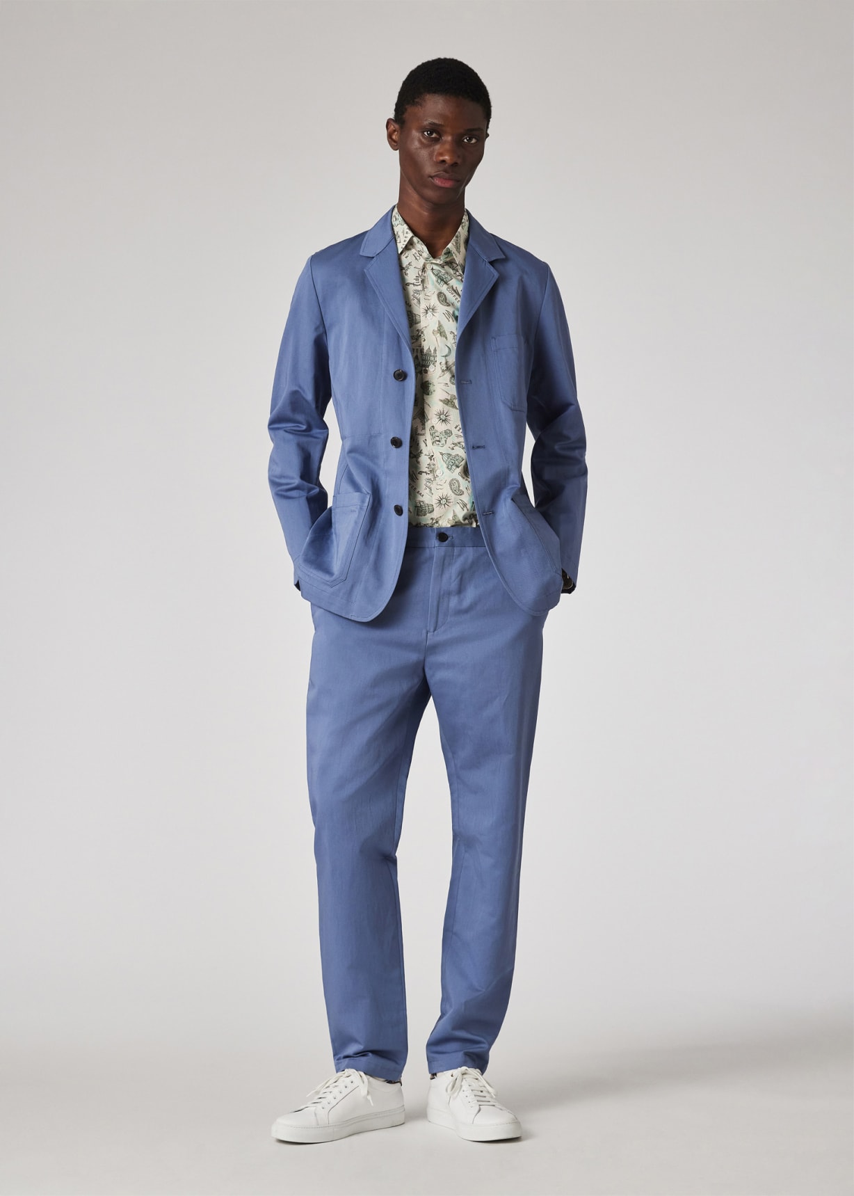 Men's Light Blue Cotton-Linen Twill Work Jacket