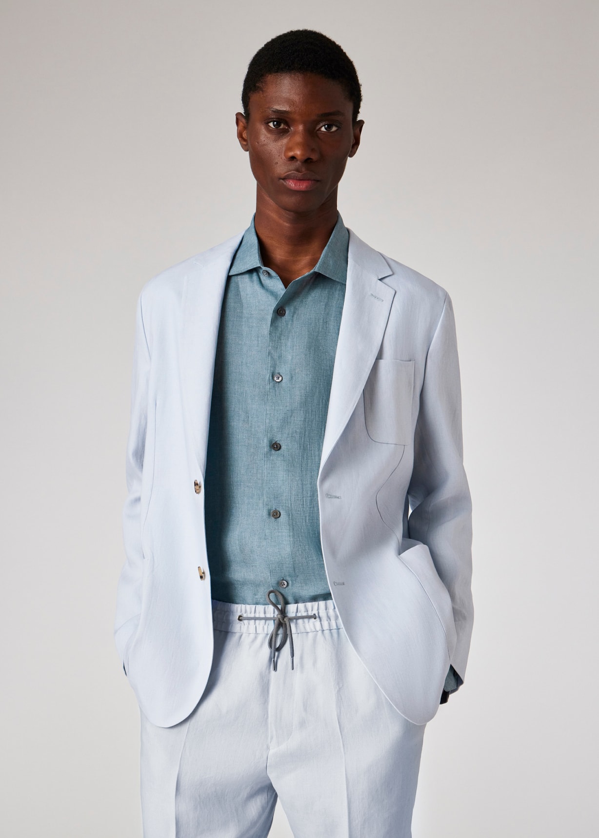 Men's Pale Blue Linen Unlined Blazer