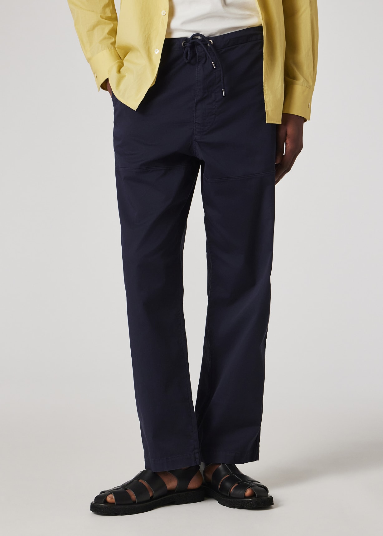 Men's Navy Cotton-Sateen Drawstring Trousers