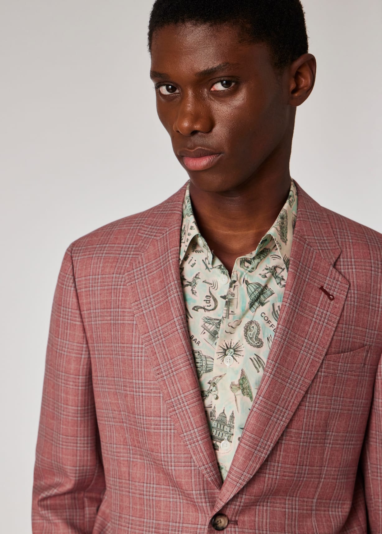 Men's Pale Red Check Wool Buggy-Lined Blazer
