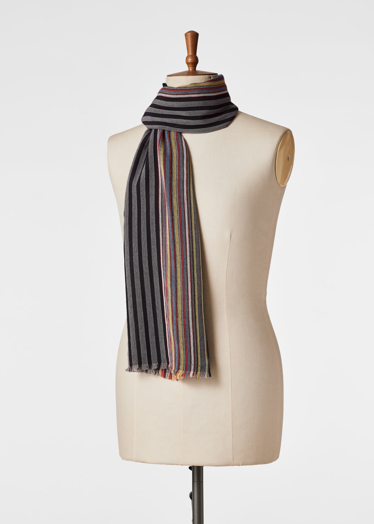 Men's Black Viscose-Wool 'Signature Stripe' Edge Scarf