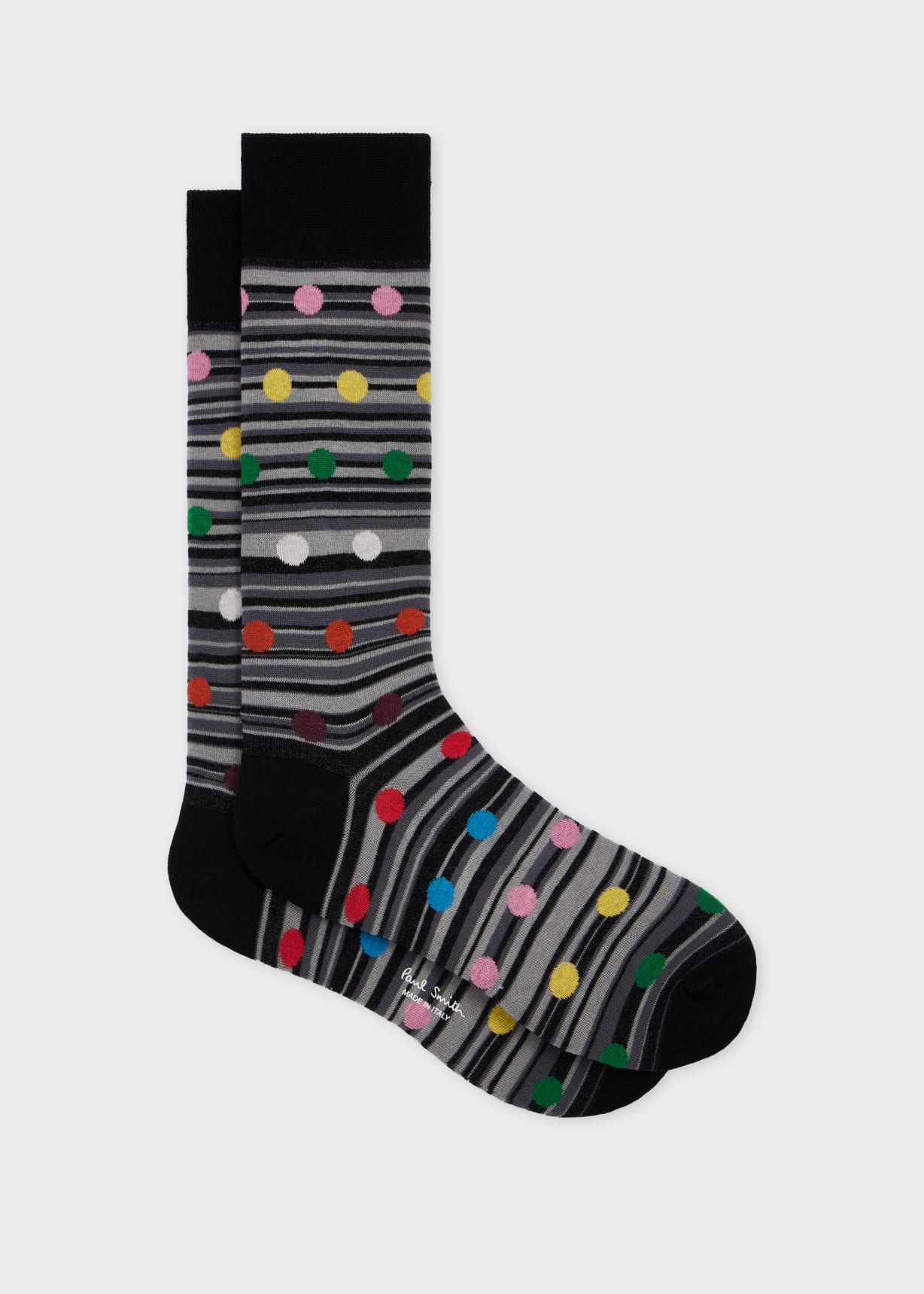 Men's Black Tonal Stripe and Multicolour Polka Dot Socks