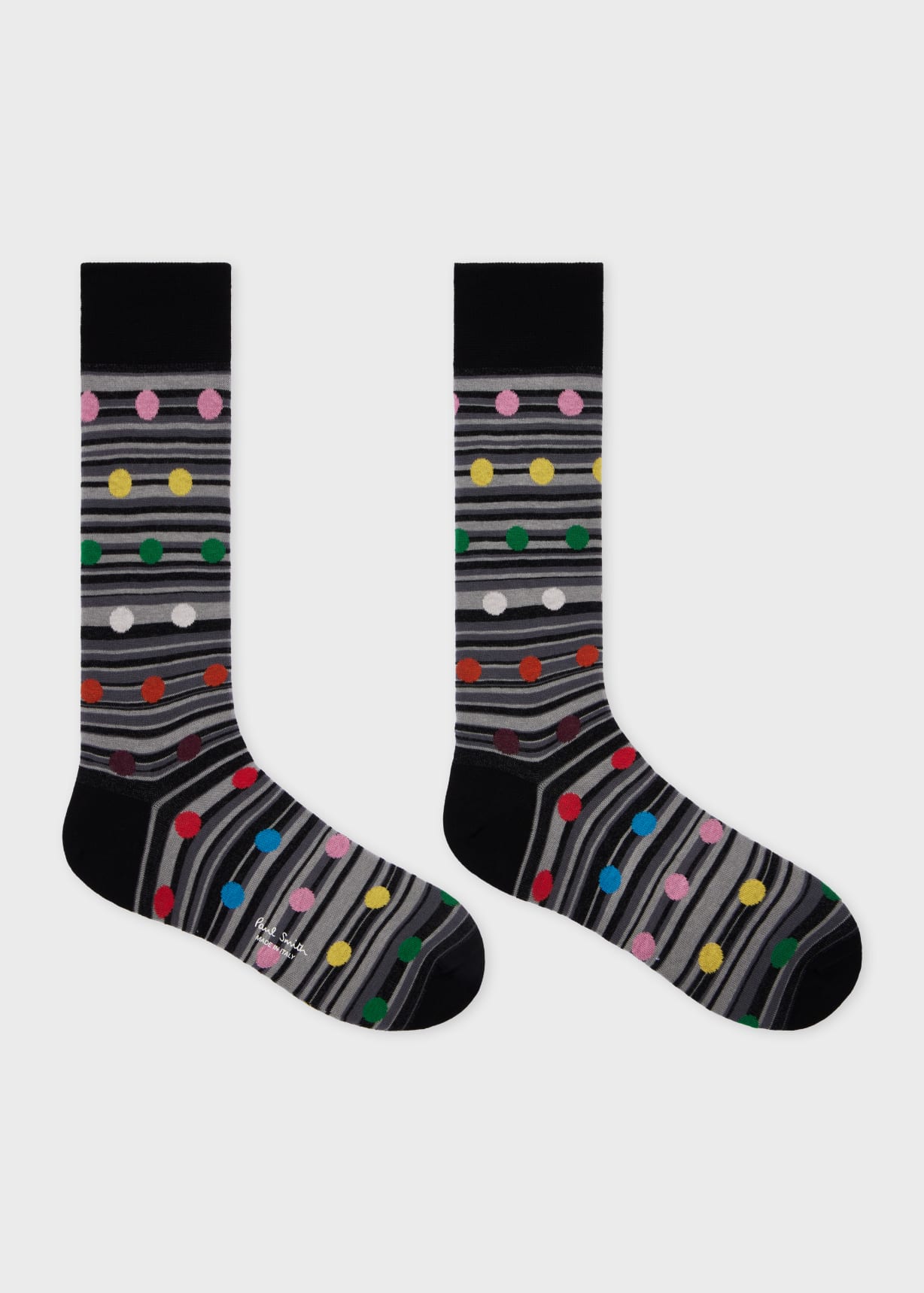 Men's Black Tonal Stripe and Multicolour Polka Dot Socks