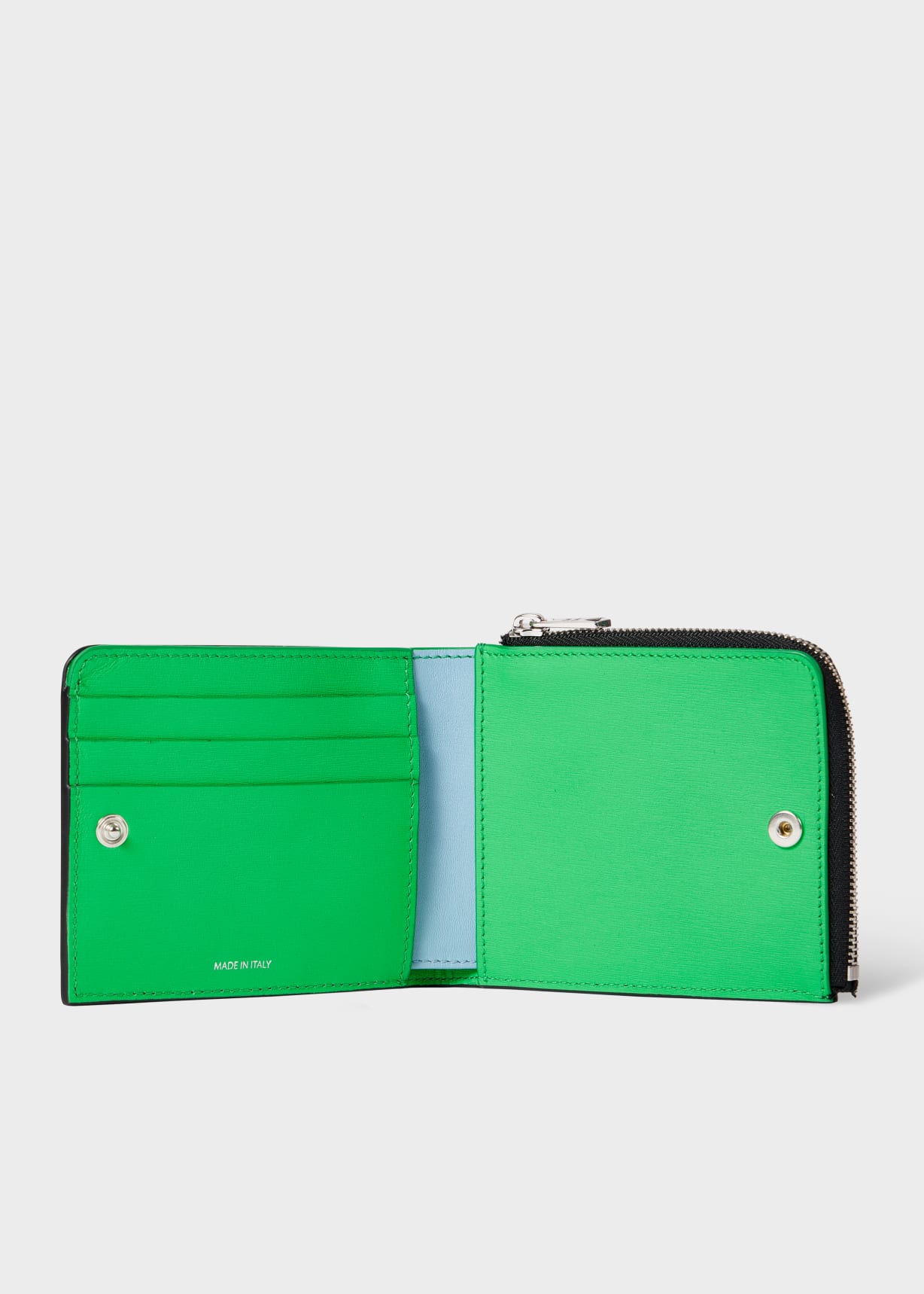 Black Straw-Grain Embossed Leather Contrast Interior Billfold and Coin ...