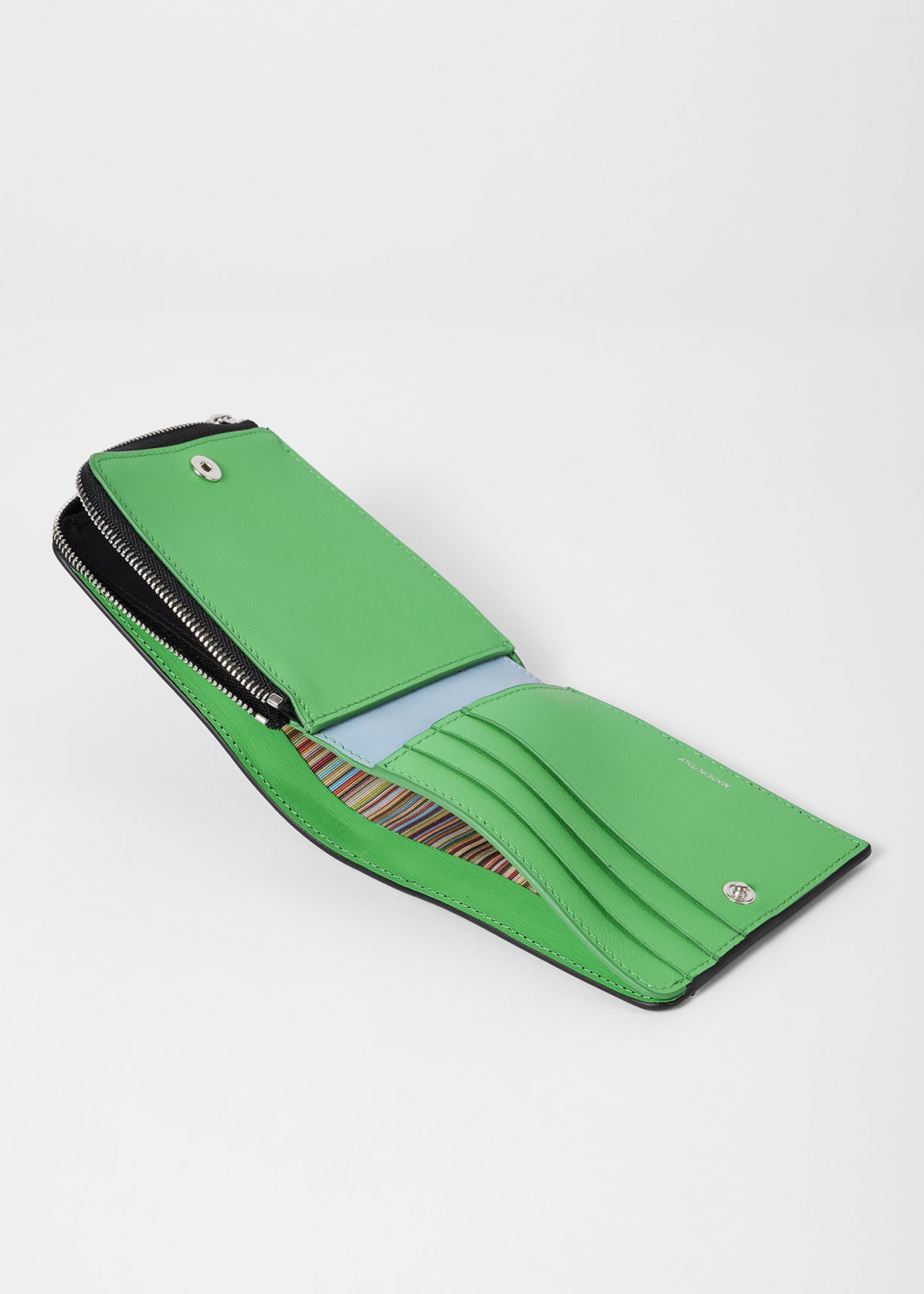 Black Straw-Grain Embossed Leather Contrast Interior Billfold and Coin ...