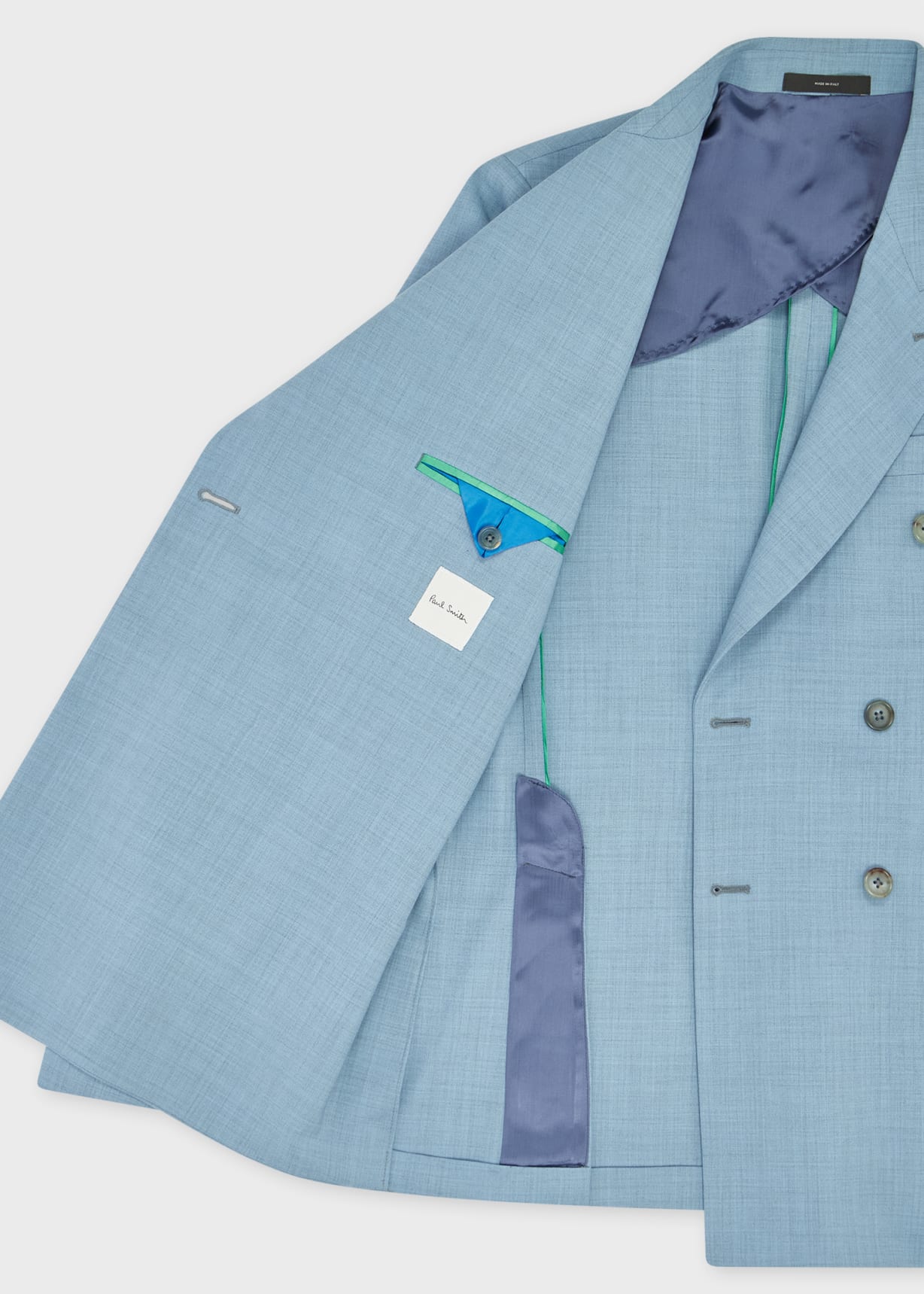 Men's Tailored-Fit Light Blue Overdyed Marl Wool Double-Breasted Blazer