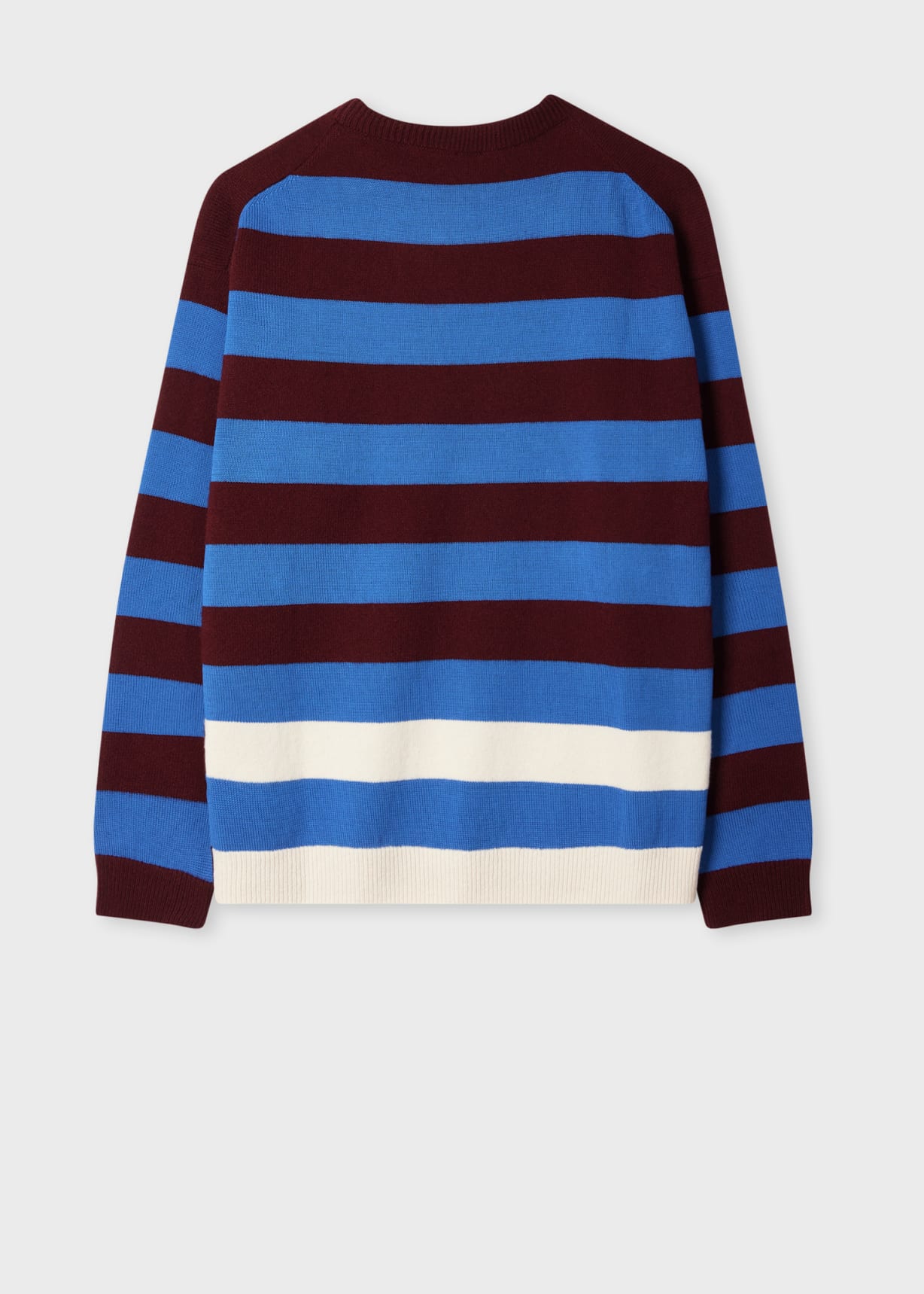 Lambswool Blue and Maroon Stripe Crew Neck Sweater