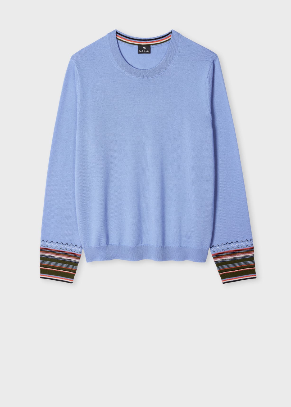 Women's Dusty Blue Merino Wool Stripe Cuff Sweater