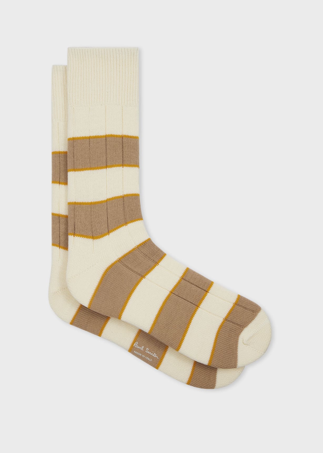 Men's Ivory and Tan Cotton-Blend Rib Socks