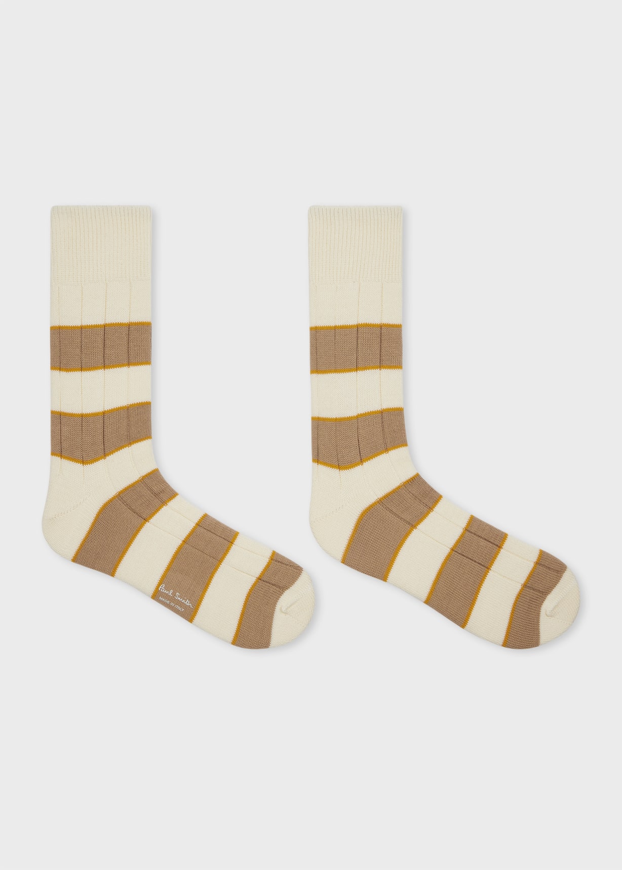 Men's Ivory and Tan Cotton-Blend Rib Socks