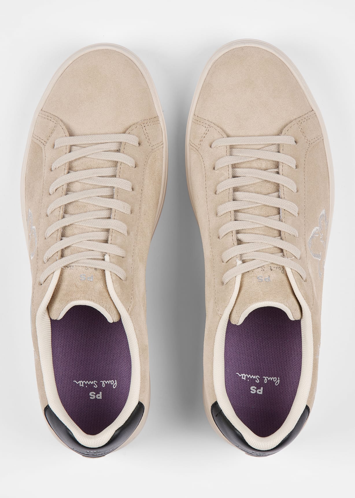 Men's Ecru Suede 'Rex' Embroidery Trainers