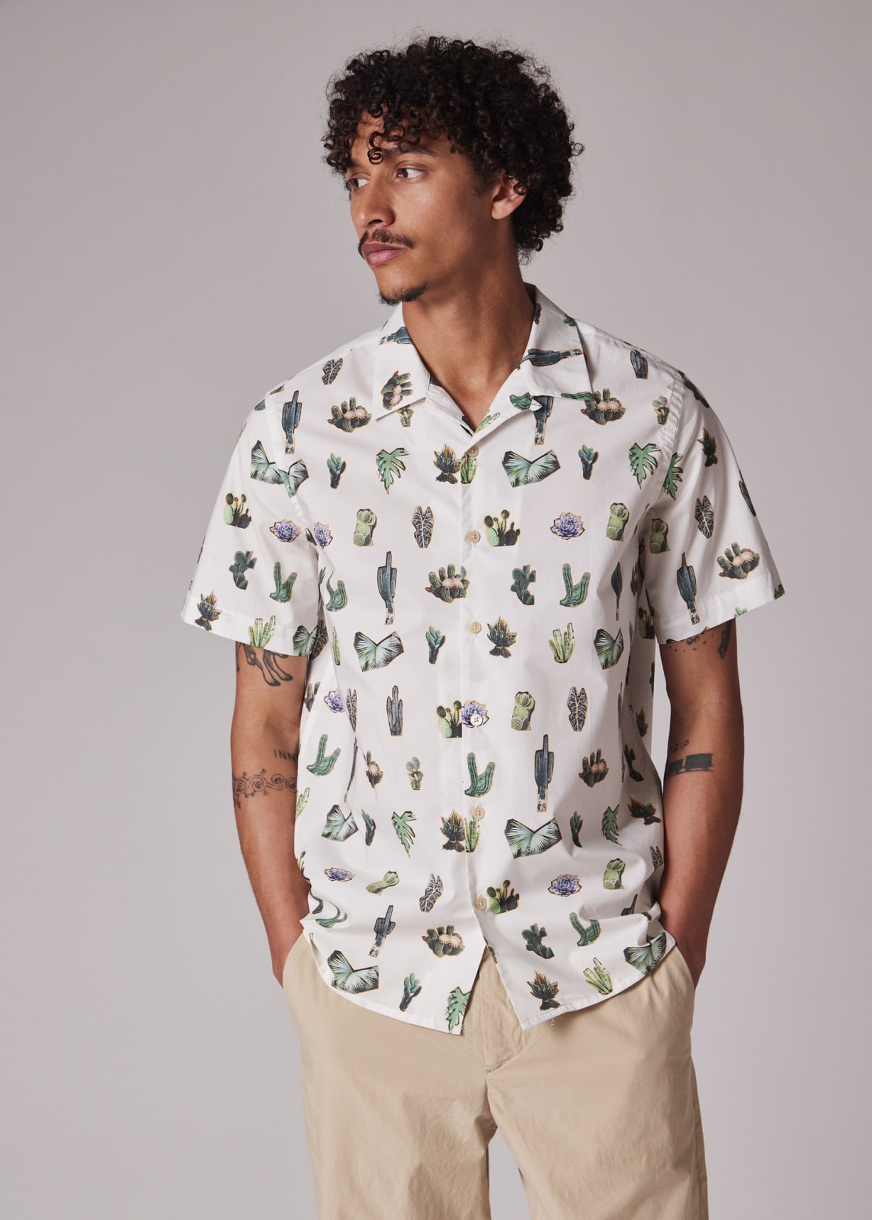Men's Ecru Short Sleeve Prickly Pear Shirt